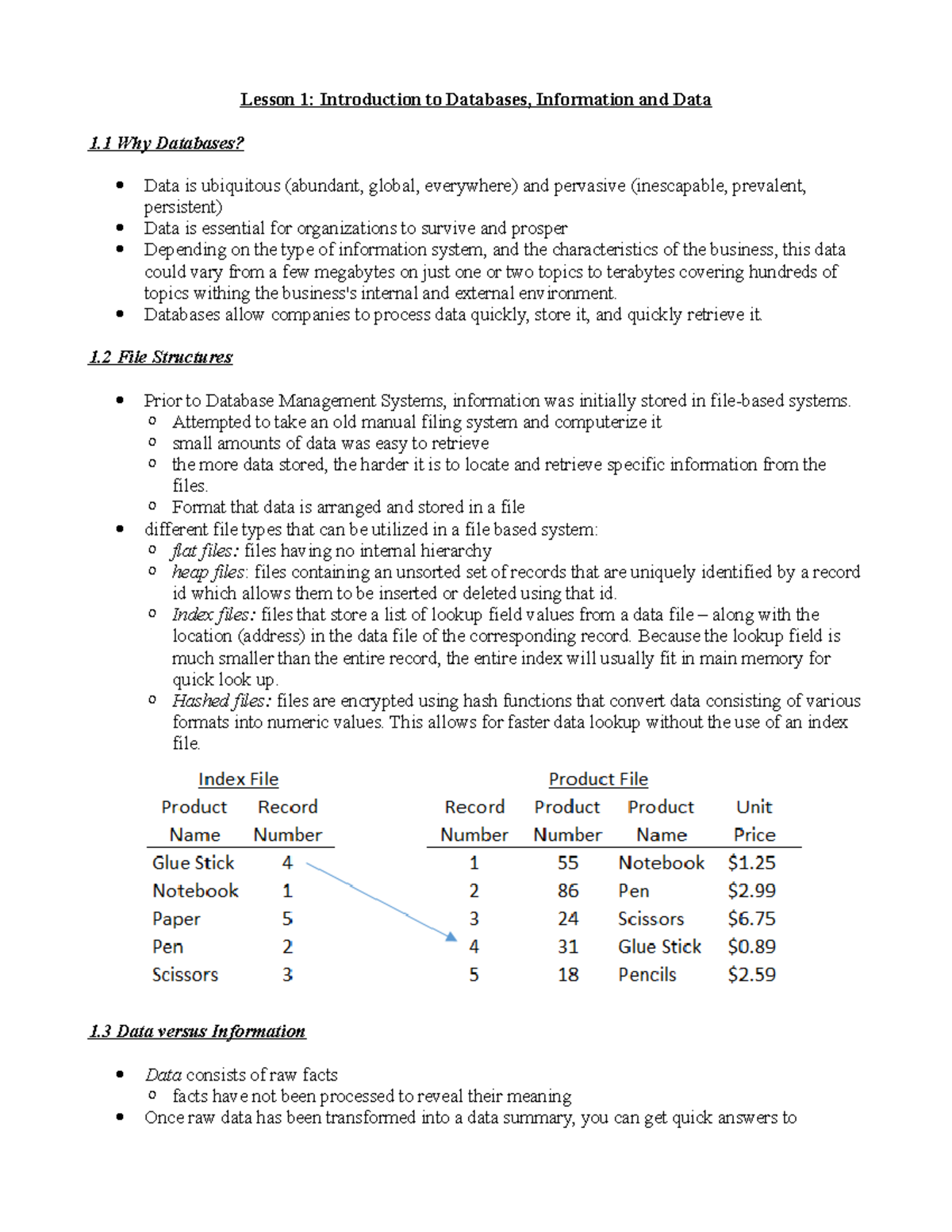 DataManagementFoundationNotes - Lesson 1: Introduction to Databases ...