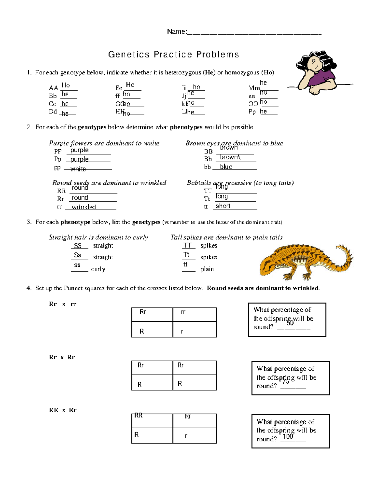 Alivia Anderson - Genetics Practice Problems (simple) - - Studocu
