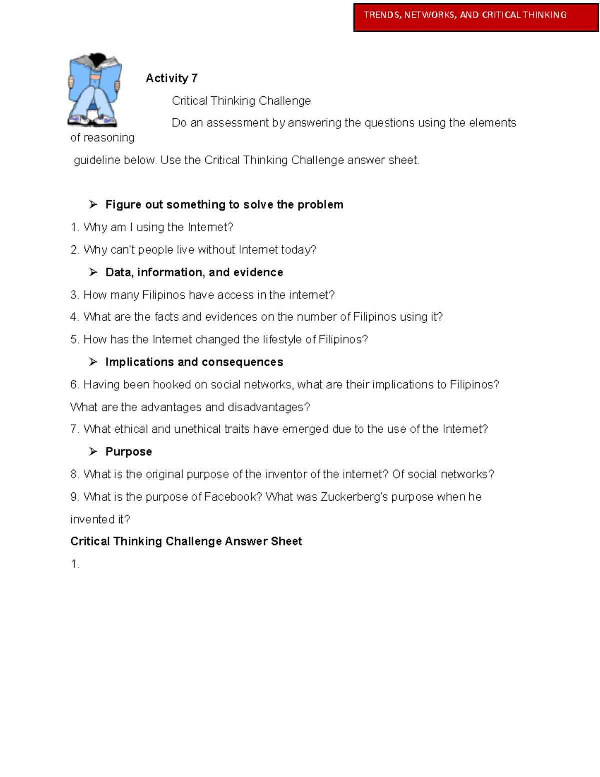 Activity 7 Bridging SUB - TRENDS, NETWORKS, AND CRITICAL THINKING ...