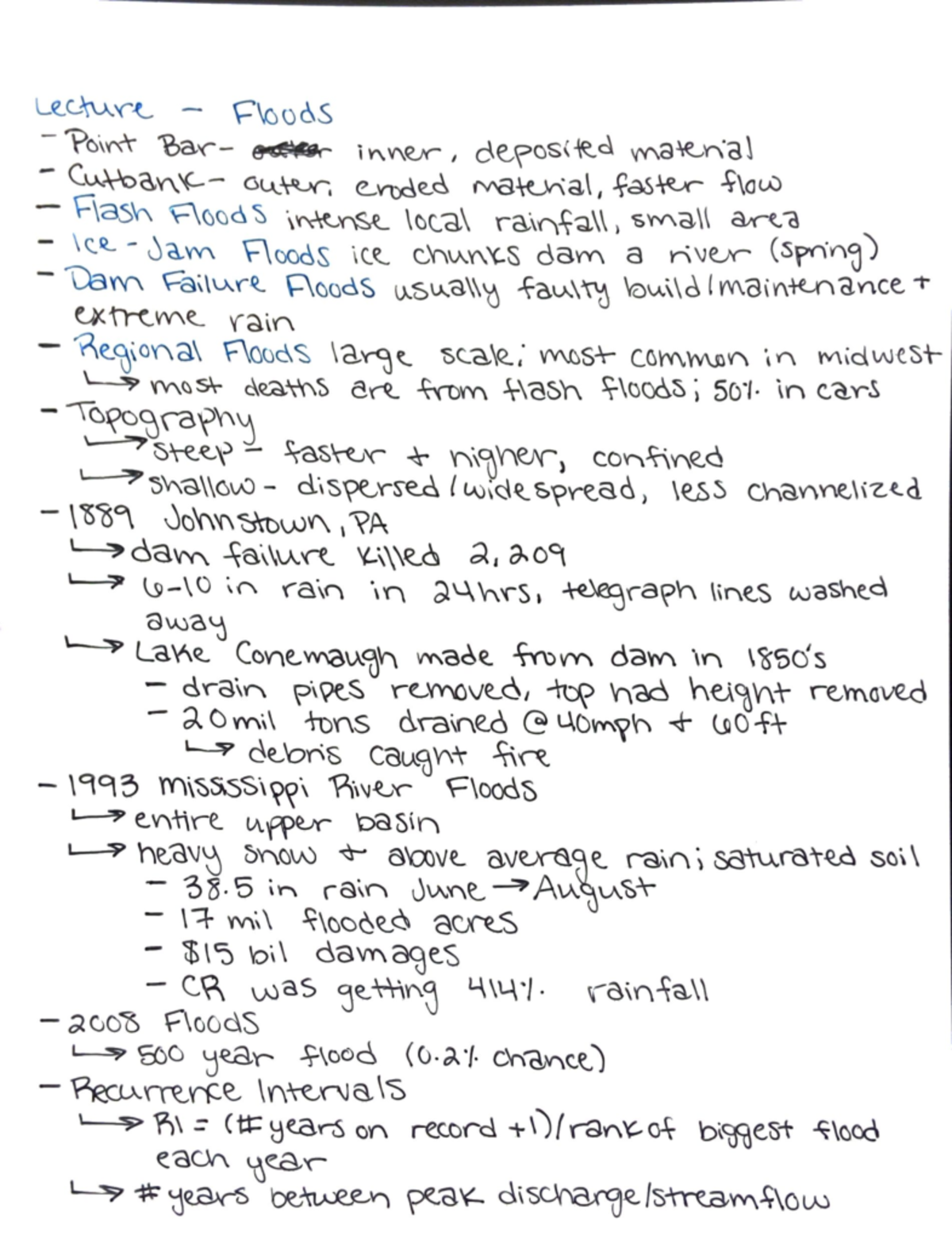 Week 8 Lecture And Assigned Reading Notes Lecture Floods Point Bar