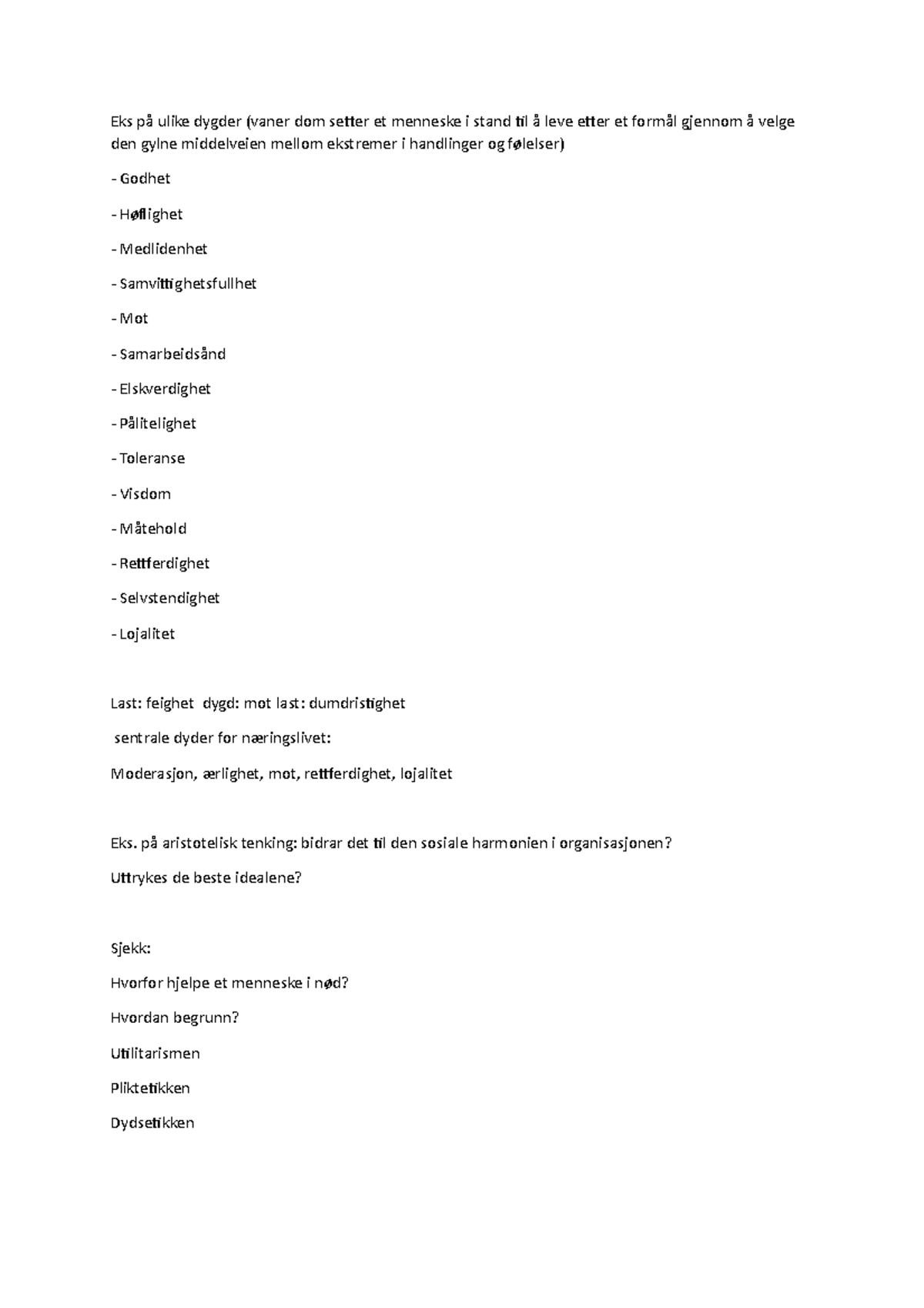 Eks på ulike dygder - summary - Eks på ulike dygder (vaner dom setter ...
