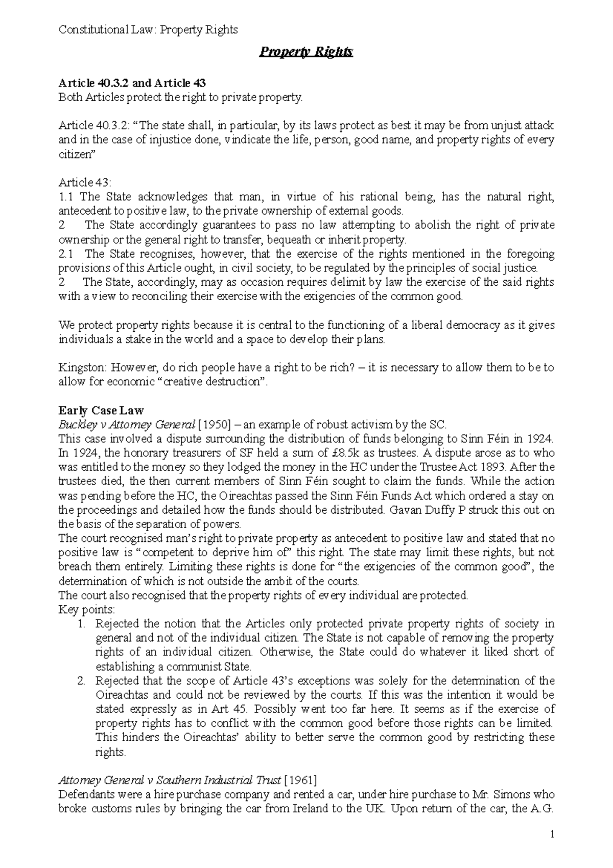 Property Rights - Property Rights Article 40.3 and Article 43 Both ...