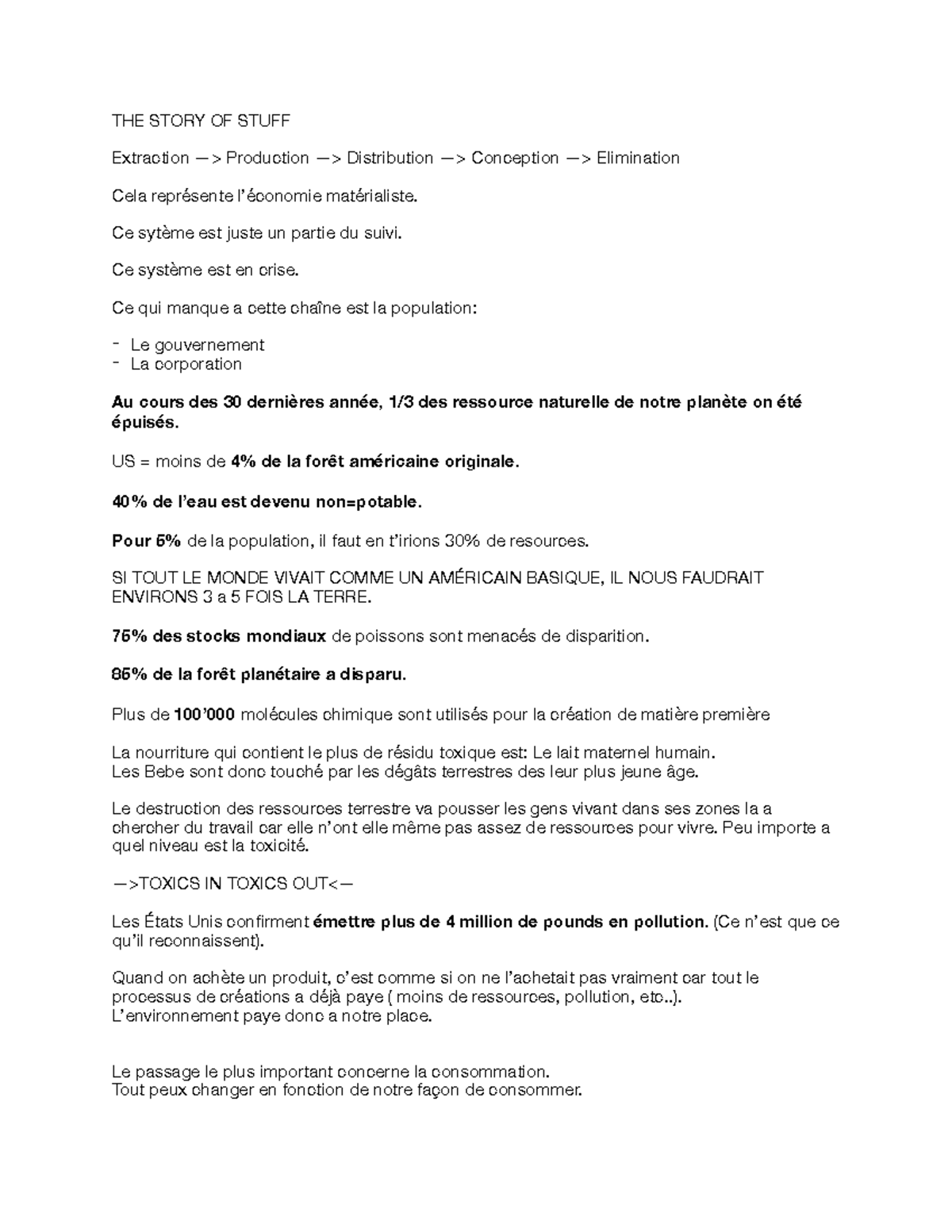 EUT1172 Section 8-9 pour examen final - THE STORY OF STUFF Extraction ...