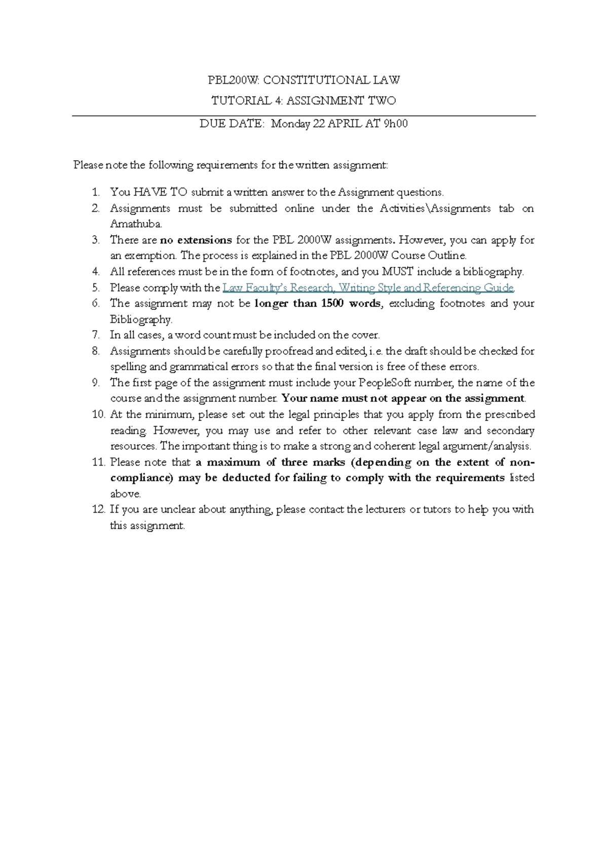 Constitutional Law Assignment 2 - PBL200W: CONSTITUTIONAL LAW TUTORIAL ...