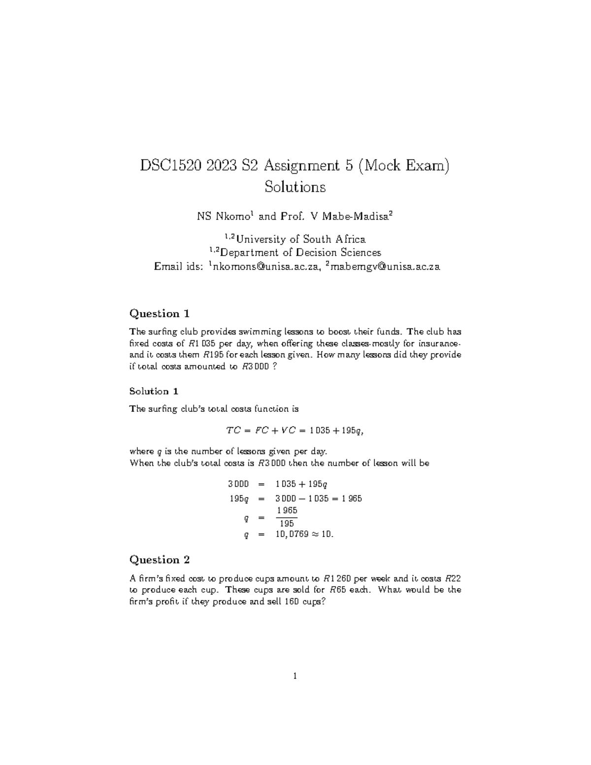 DSC1520 2023 S2 Assignment 5 (Mock Exam) Solutions - Copy - DSC1520 2023 S2 Assignment 5 (Mock ...