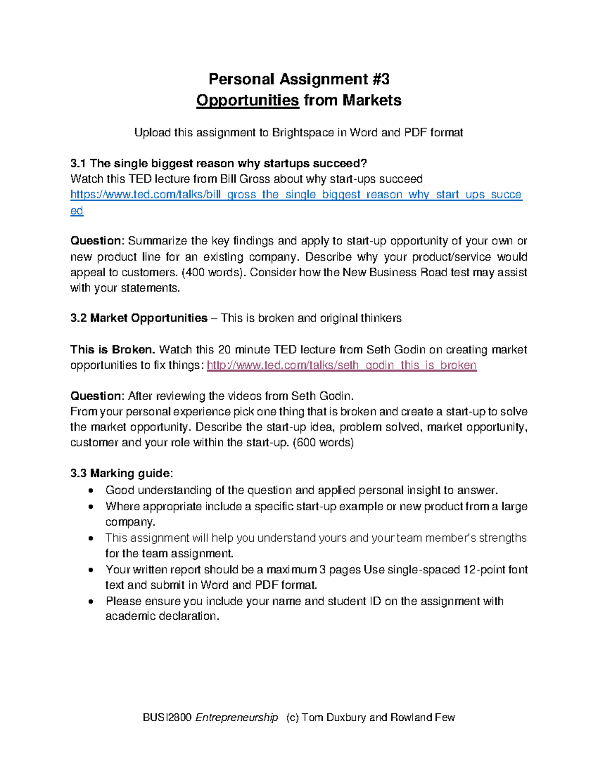 BUSI2800 W22 Personal Assignment 3 - BUSI2800 Entrepreneurship (c) Tom ...