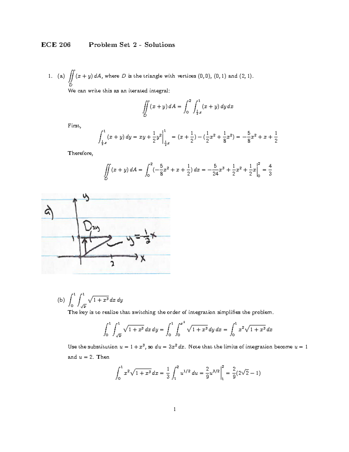 ECE206 ps2 soln - Instructor: Sean Speziale - ECE 206 Problem Set 2 - Solutions (a) ̈ D (x + y ...