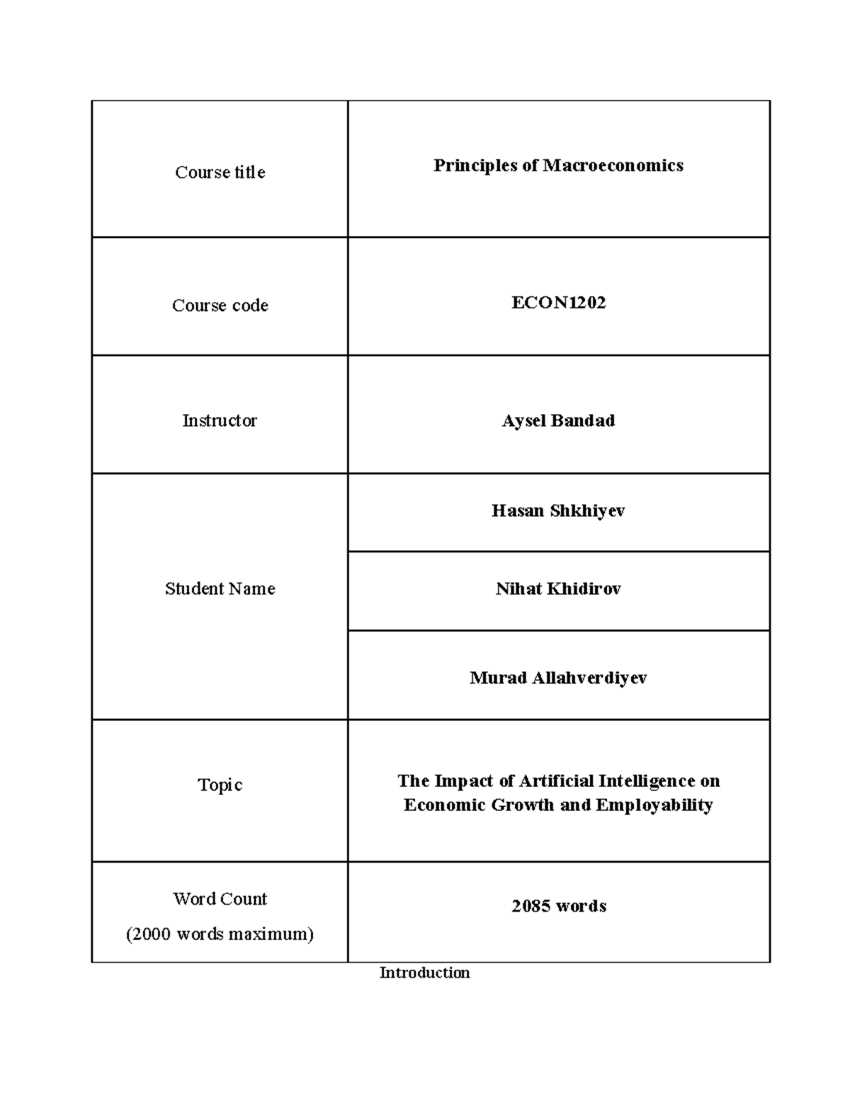 Macro group project final - Course title Principles of Macroeconomics ...
