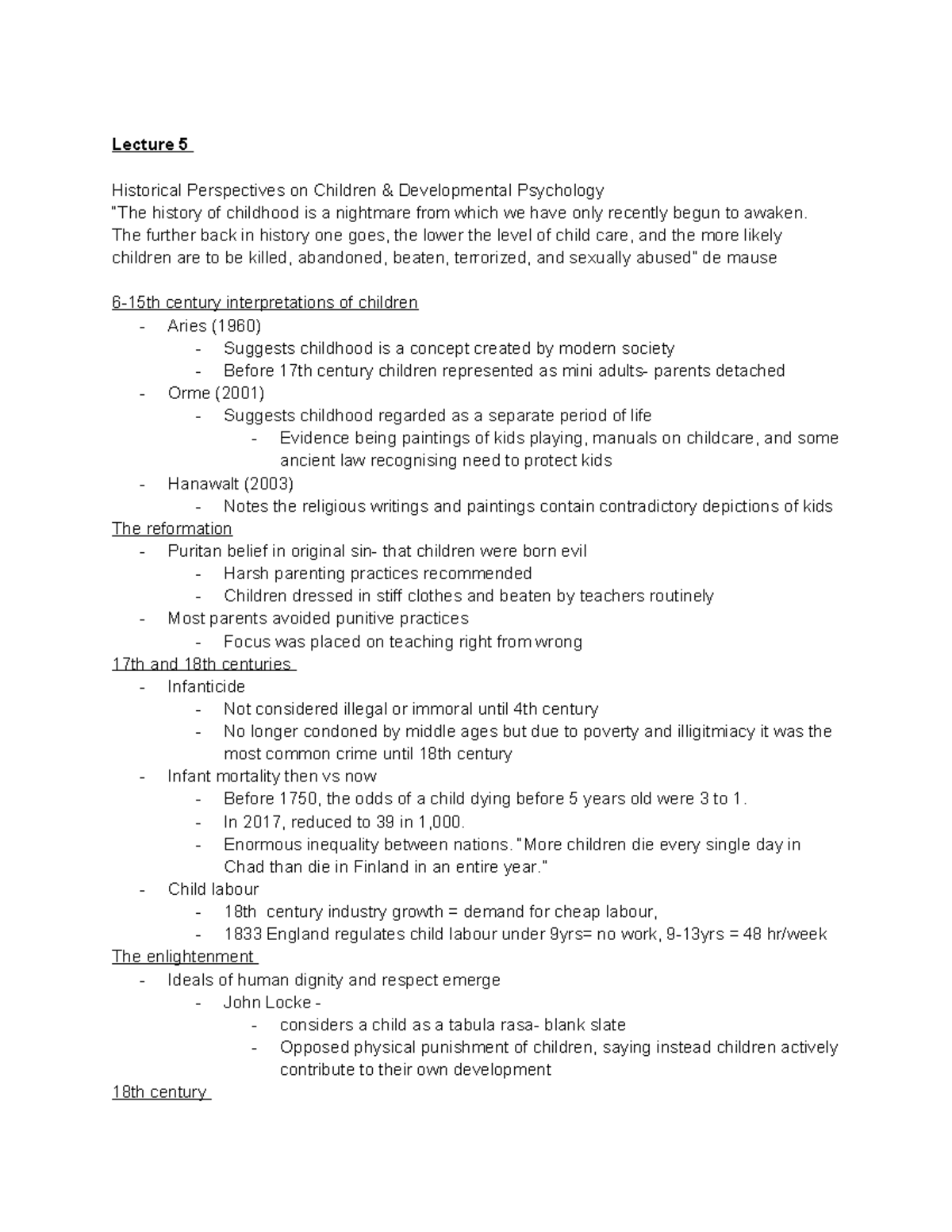 Lecture 5 - foundations of psychology notes - Lecture 5 Historical ...