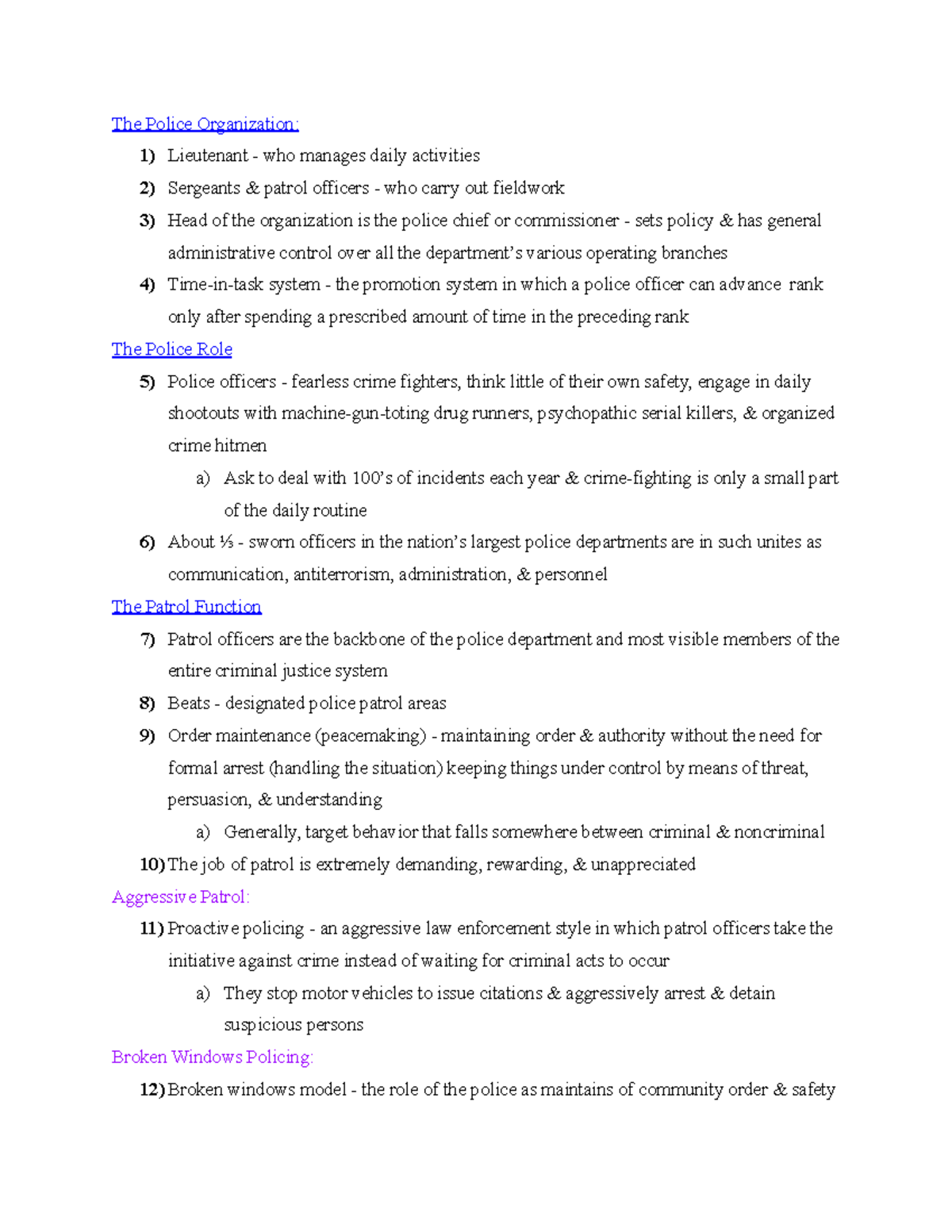 Chapter 6 notes - The Police Organization: 1) Lieutenant - who manages ...