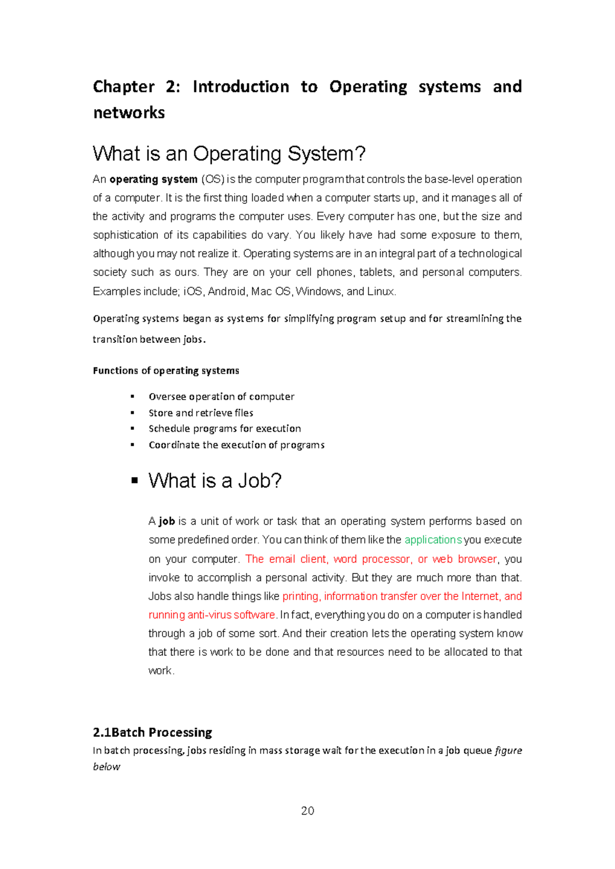 Chapter 2 - Chapter 2: Introduction to Operating systems and networks What is an Operating ...