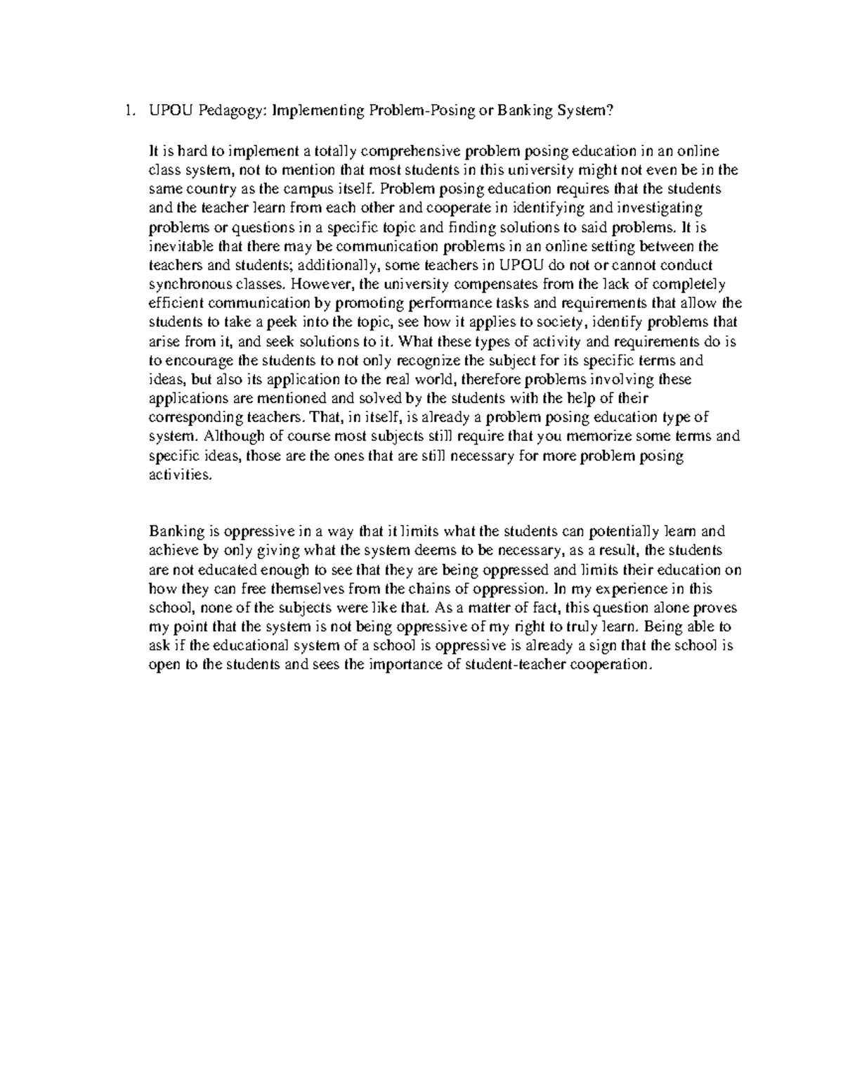 Education and Culture Essay - UPOU Pedagogy: Implementing Problem ...