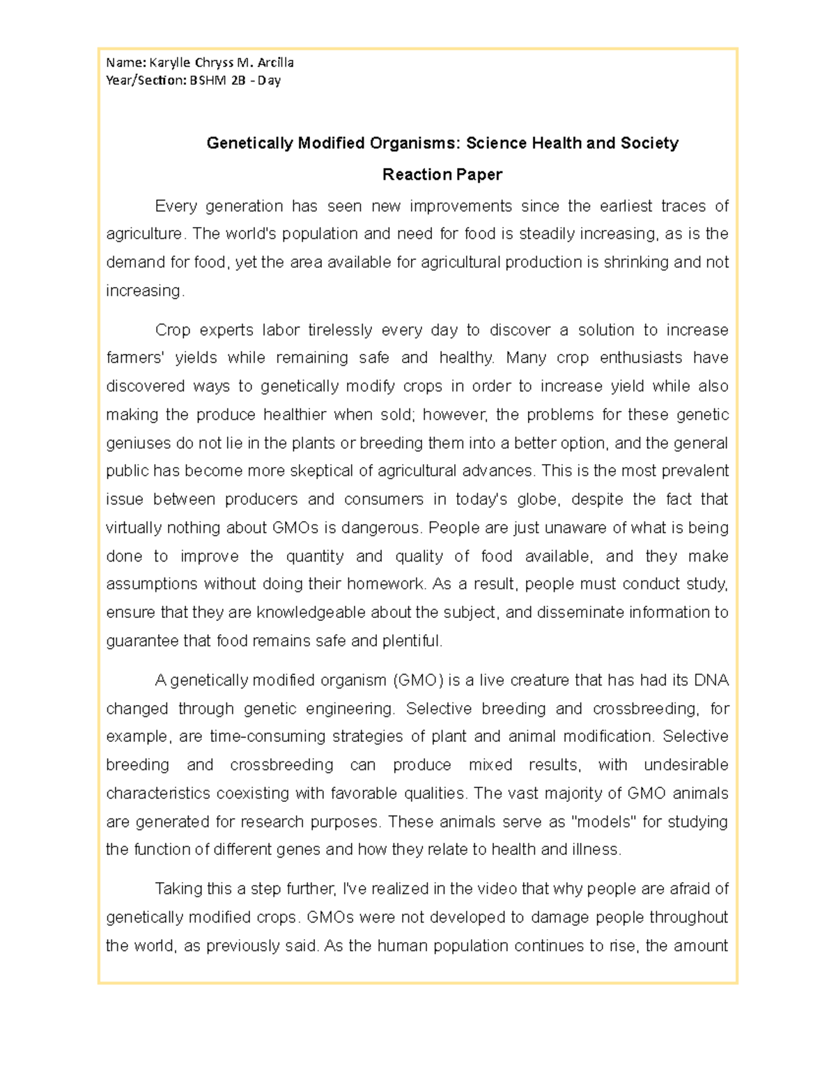 STS - Reflection No. 2 - Name: Karylle Chryss M. Arcilla Year/Section ...