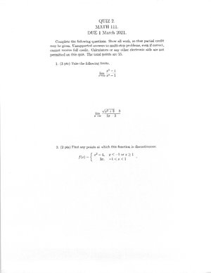 Calc I QL Ans S21 - Quiz 4 answers - MATH 115 - Studocu