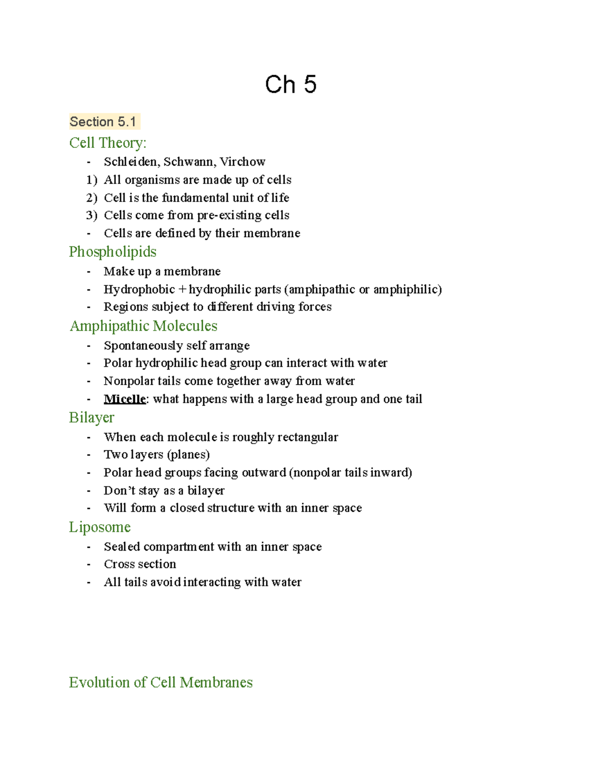 Bio 140; Ch5 Lecture Notes - Ch 5 Section 5. Cell Theory: Schleiden ...