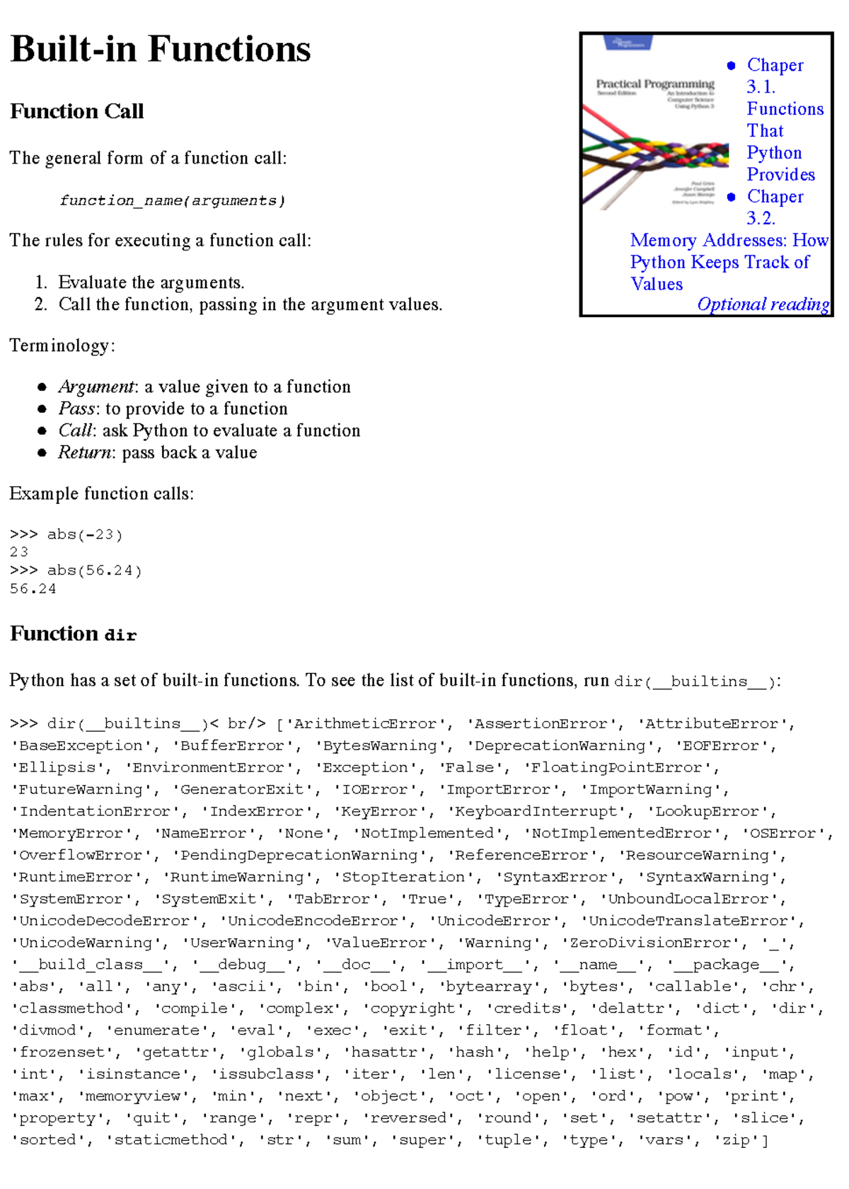 Built-in Functions - Built-in Functions Function Call The general form ...