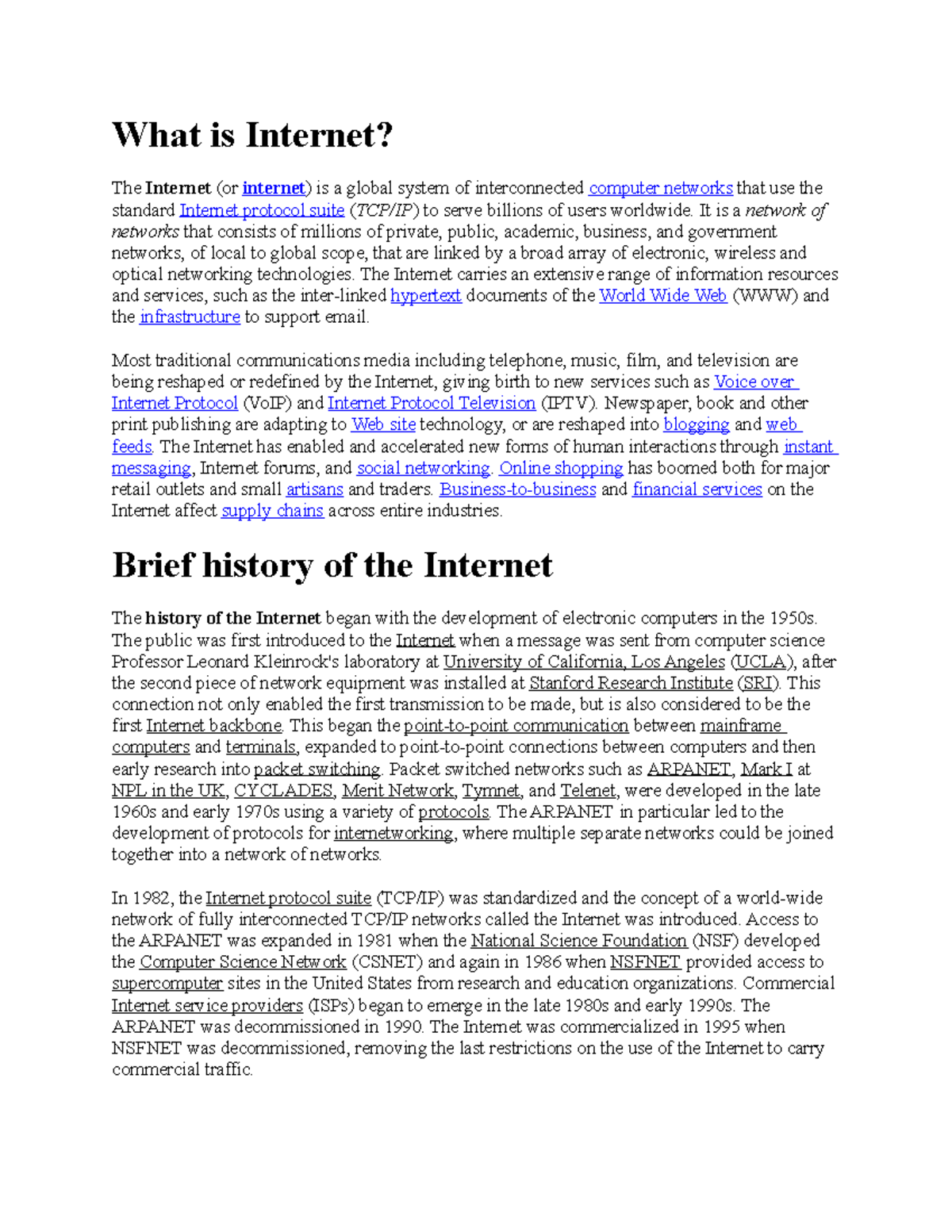 IBP notes - What is Internet? The Internet (or internet) is a global ...