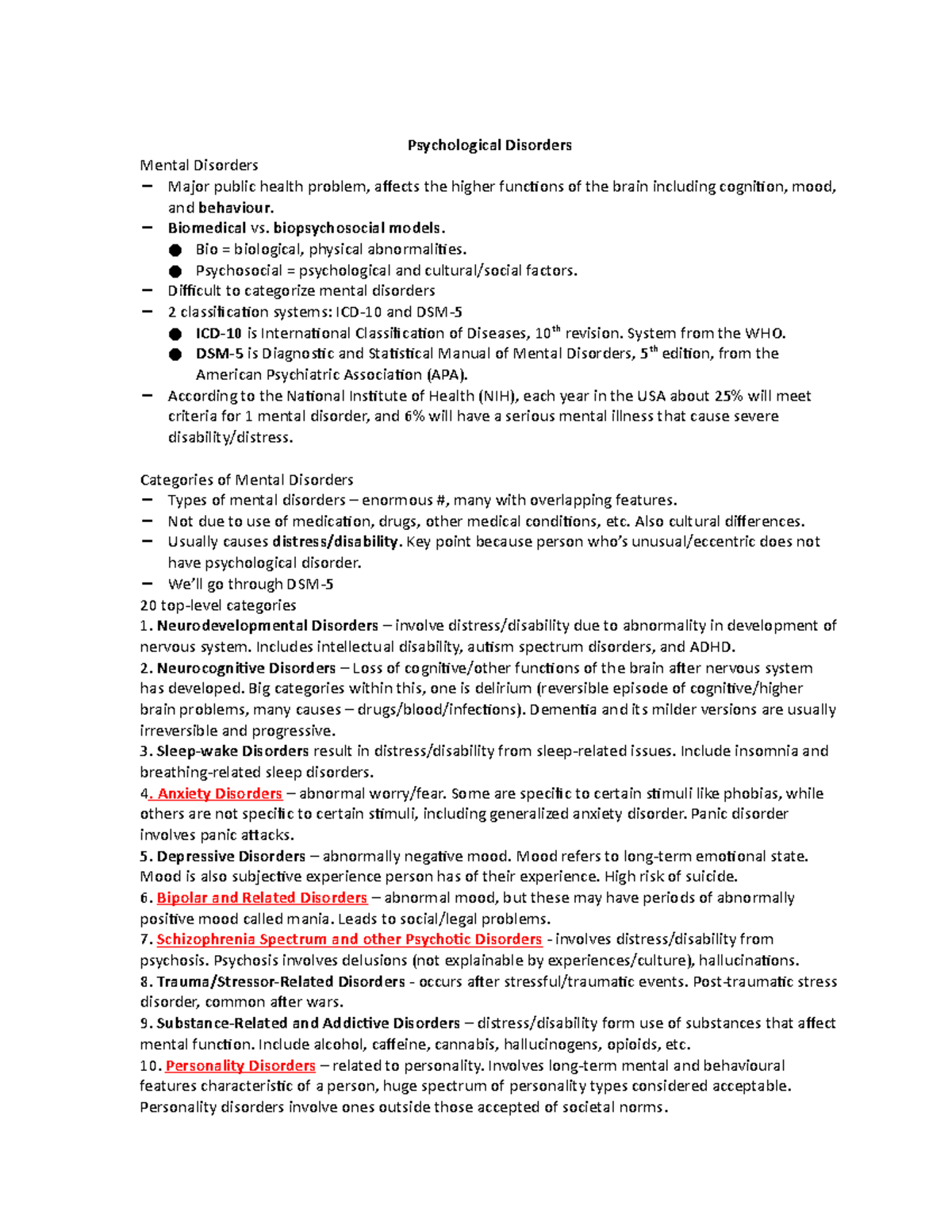 Psychological Disorders - Psychological Disorders Mental Disorders − ...