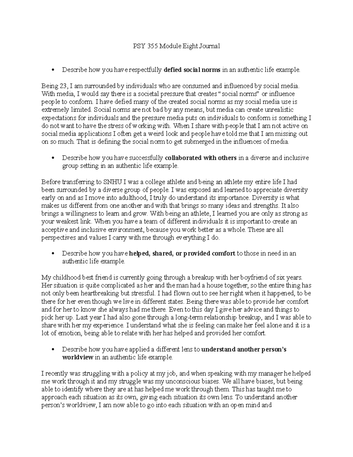 PSY 355 Module Eight Journal - PSY 355 Module Eight Journal Describe ...