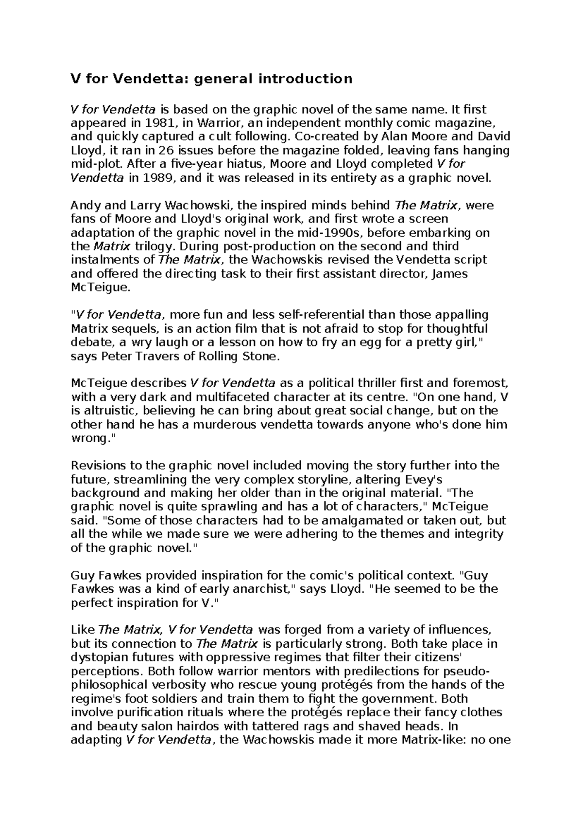 11 Narratives V for Vendetta Introduction 2024 - V for Vendetta ...
