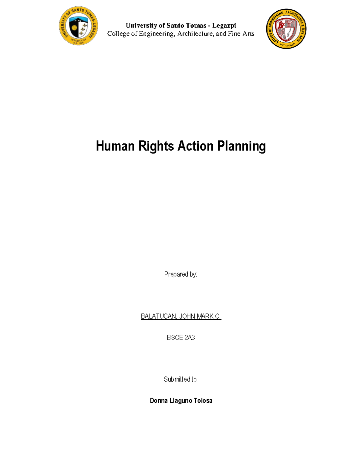 Human Rights Action Planning - University of Santo Tomas - Legazpi ...