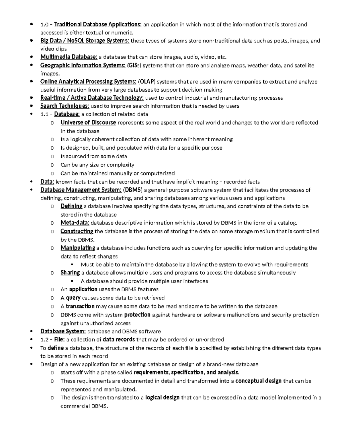 CS 6400 Exam 1 Notes - 1 – Traditional Database Applications: an ...