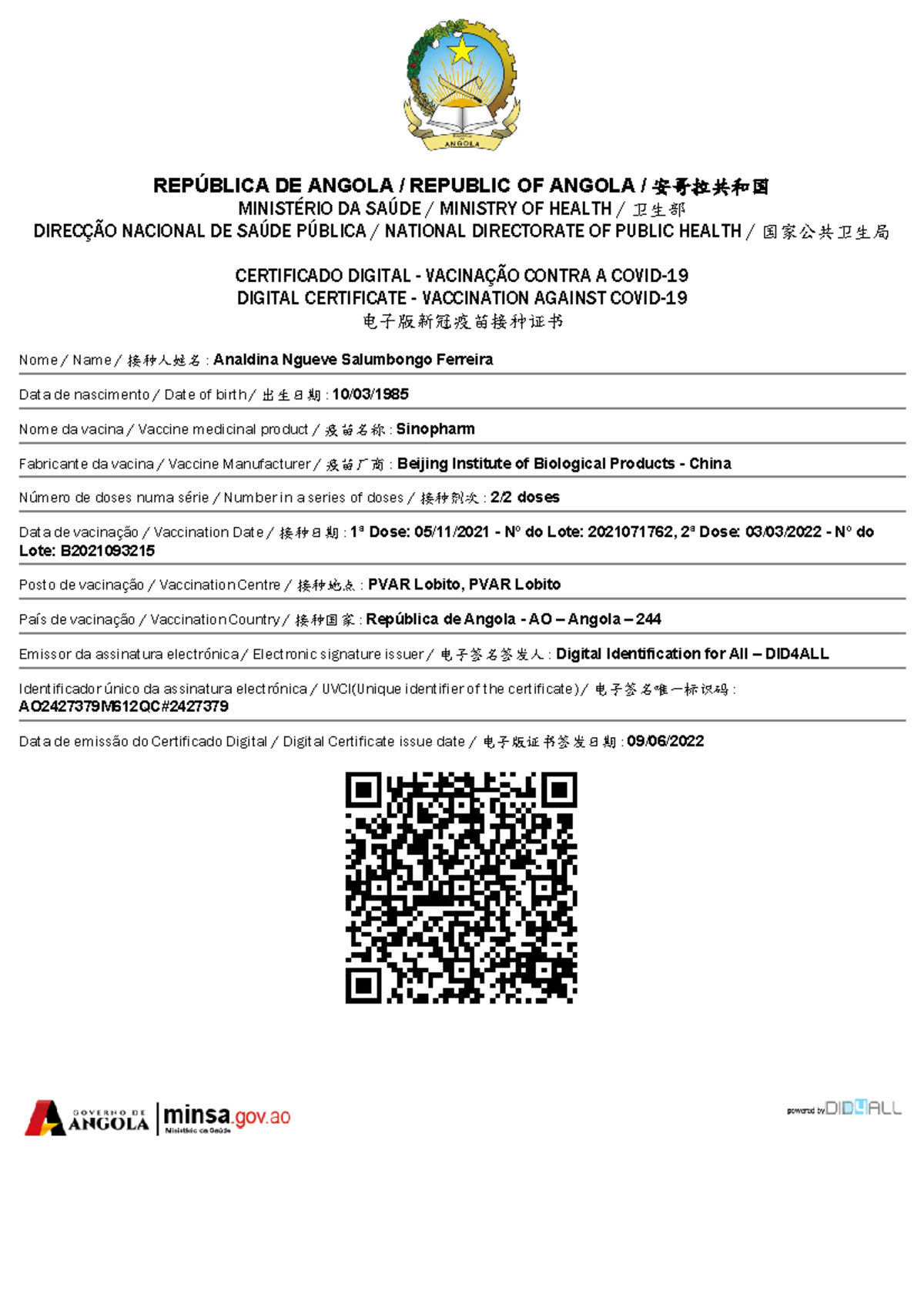 Documentos da ordem Analdina - REPÚBLICA DE ANGOLA / REPUBLIC OF ANGOLA ...