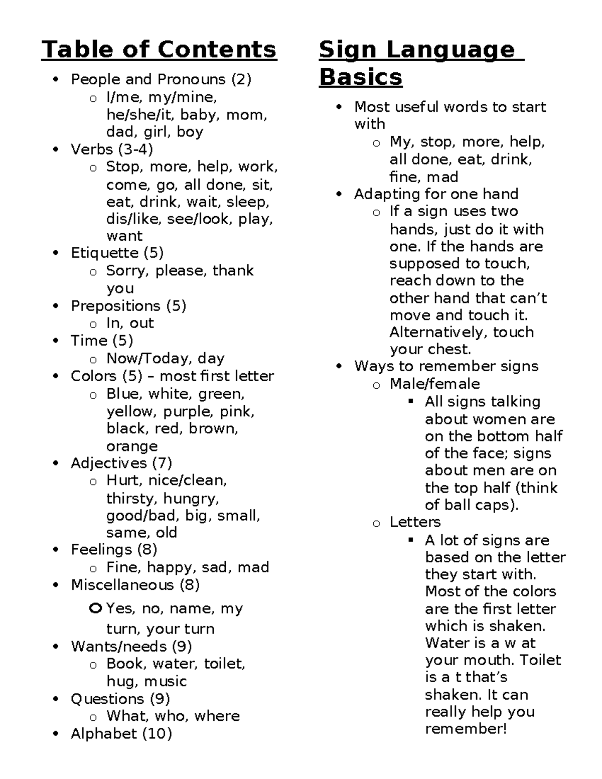 Sign Language Photographs Your First 101Signs-1 - Table of Contents ...
