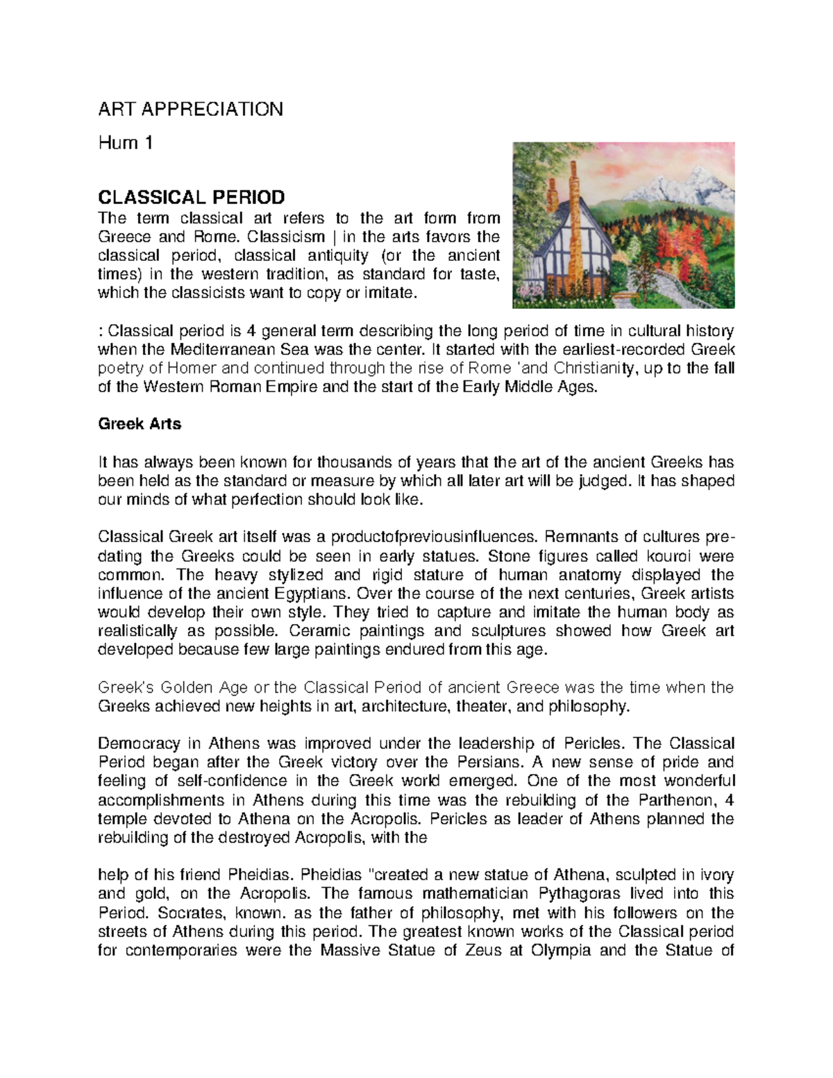 Art Appreciation Hum 1 - Classical Period - ART APPRECIATION Hum 1 ...