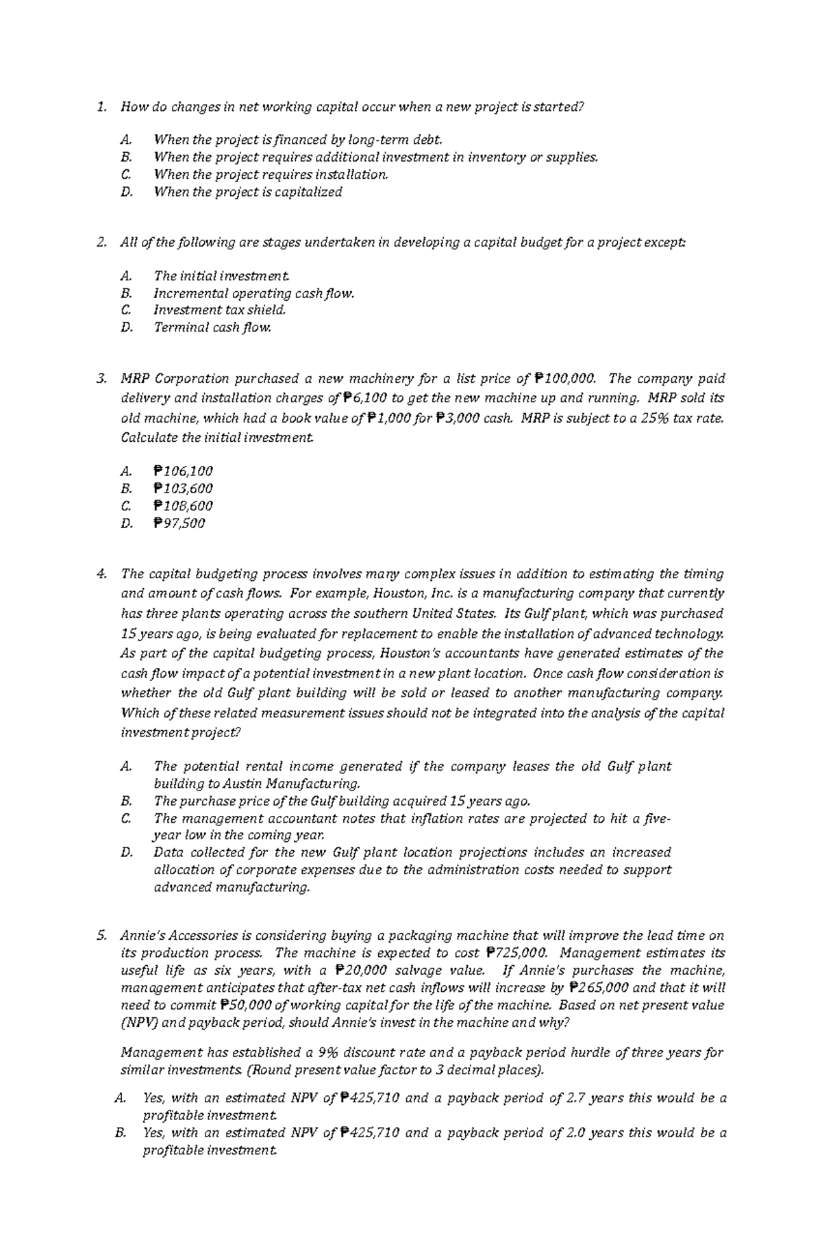 Accounting - How do changes in net working capital occur when a new ...