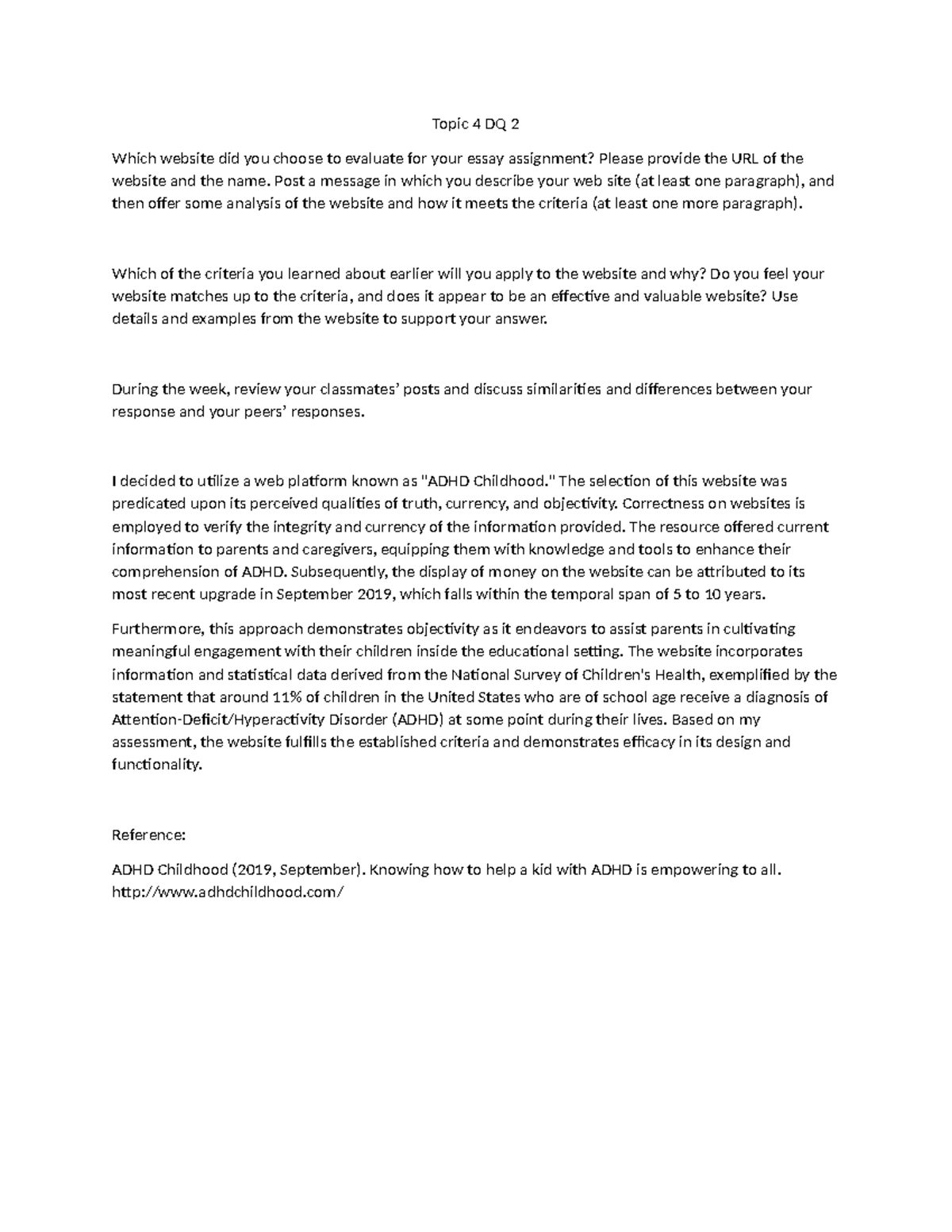 Topic 4 DQ 2 - Topic 4 DQ 2 Which website did you choose to evaluate ...