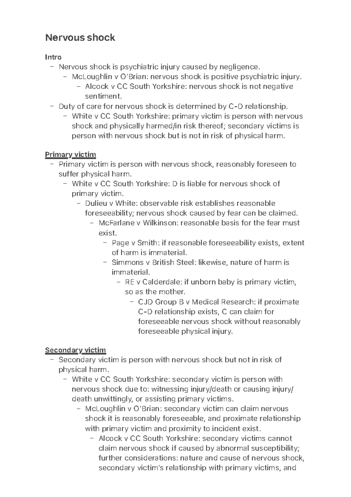 Nervous shock - Notes - – – – – – – – – – – – – – – – – – Nervous shock ...