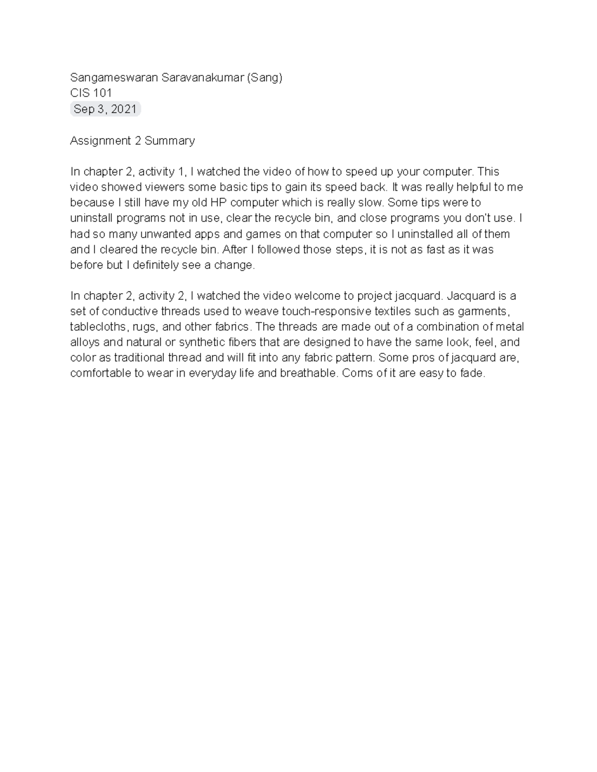Cis 101 Assignment 2 3 Week 2 Sangameswaran Saravanakumar Sang Cis 101 Sep 3 2021