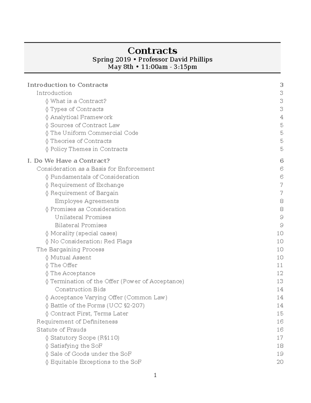 Sample Contracts Outline - Contracts Spring 2019 • Professor David ...