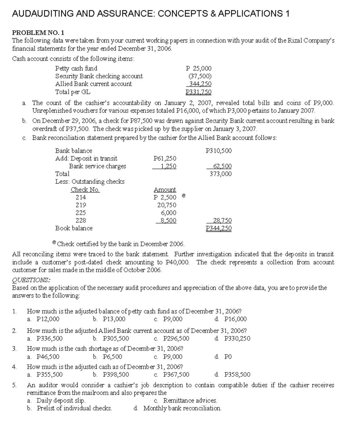 Applied auditing 1 exam - AUDAUDITING AND ASSURANCE: CONCEPTS ...