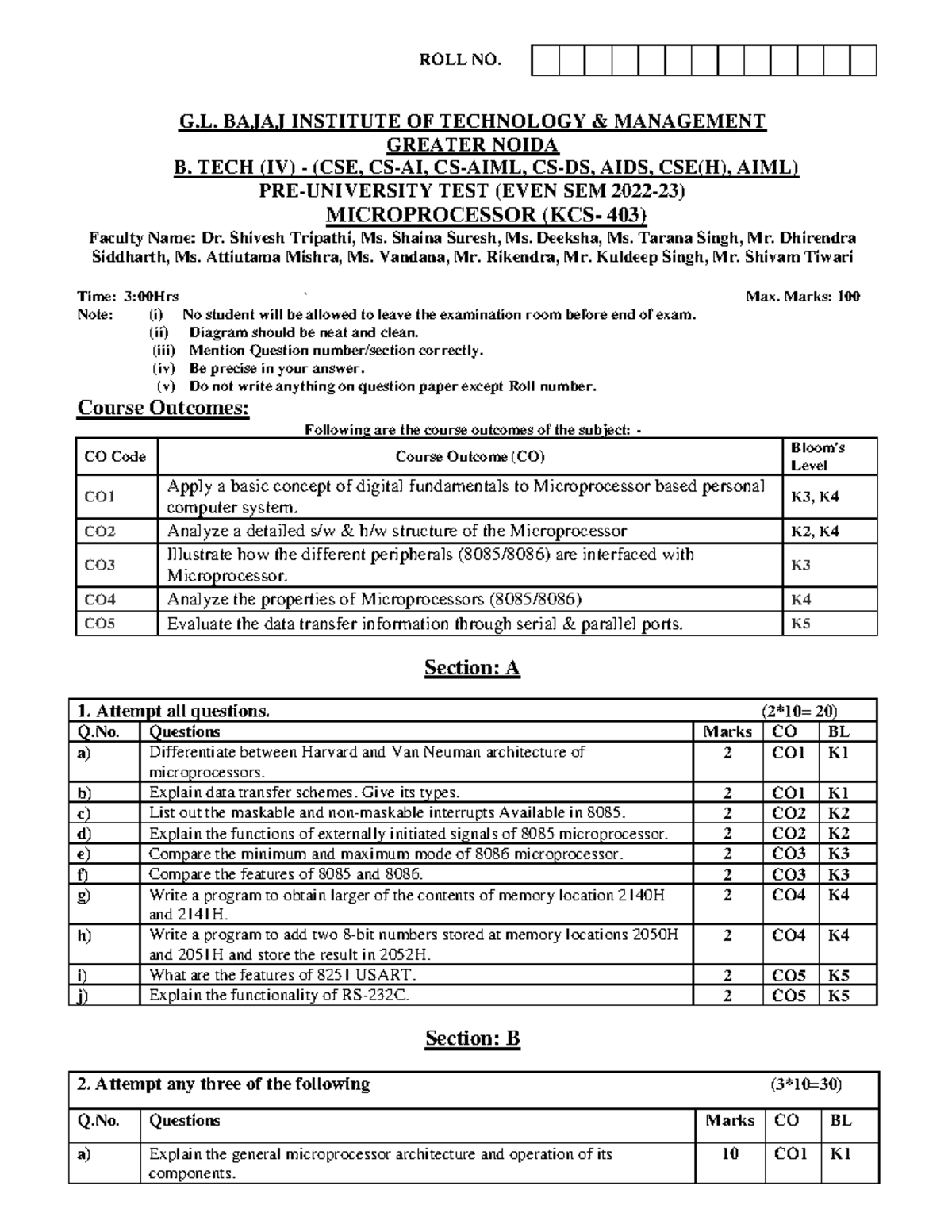 KCS-403 AI- Microprocessor- Dhirendra - ROLL NO. G. BAJAJ INSTITUTE OF TECHNOLOGY & MANAGEMENT ...