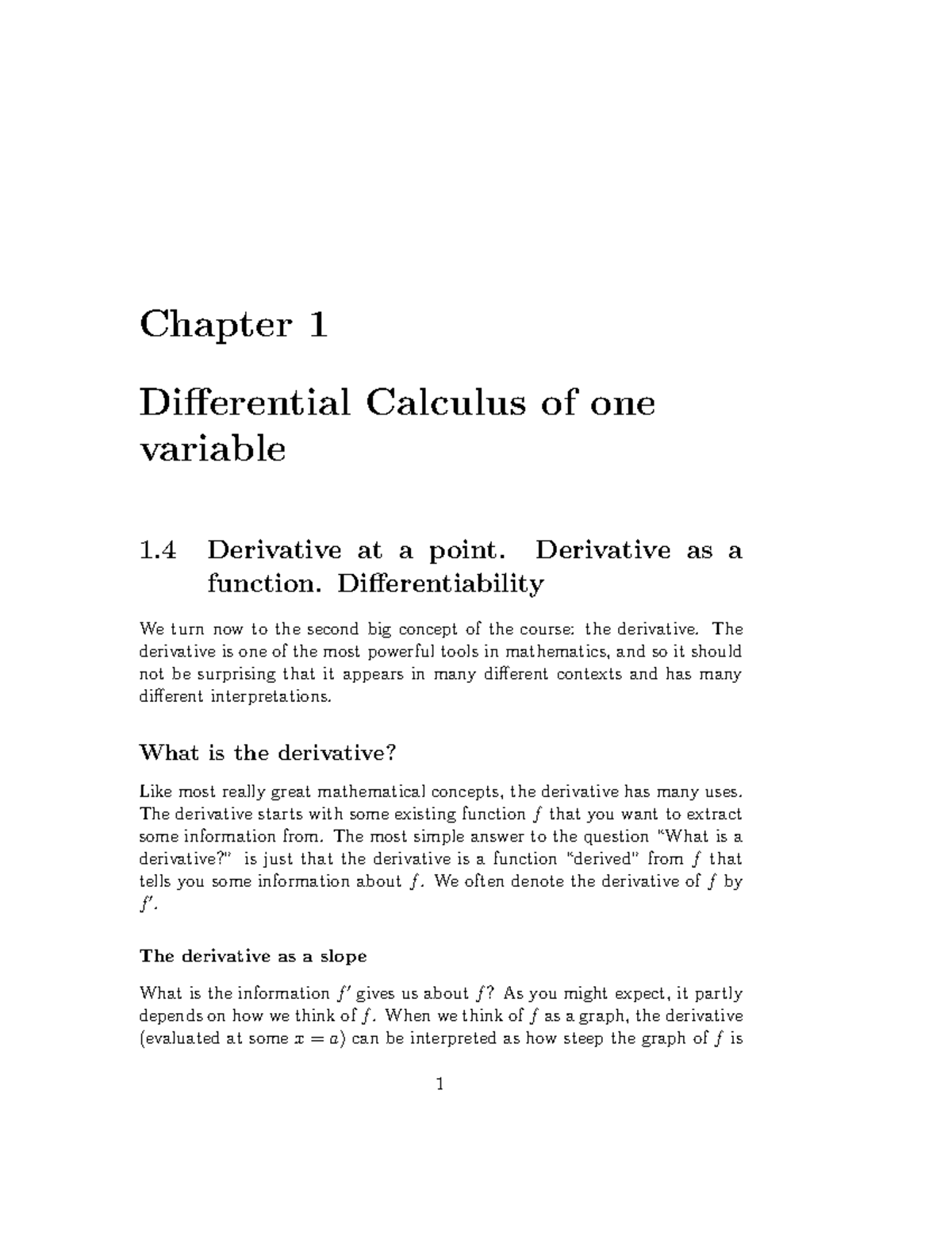 Section 1-4 - Professor: Denis Serbin - Chapter 1 Differential Calculus of one variable 1 ...