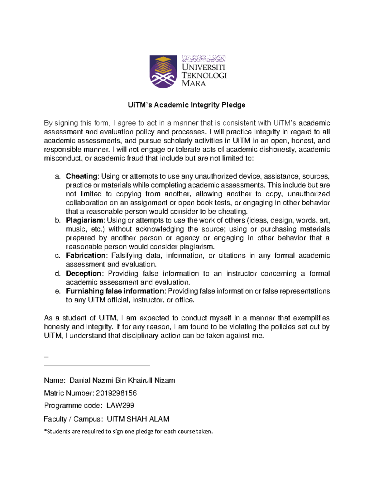 [Danial Nazmi] LAW299 Final Assessment Feb 2022 - UiTM’s Academic ...