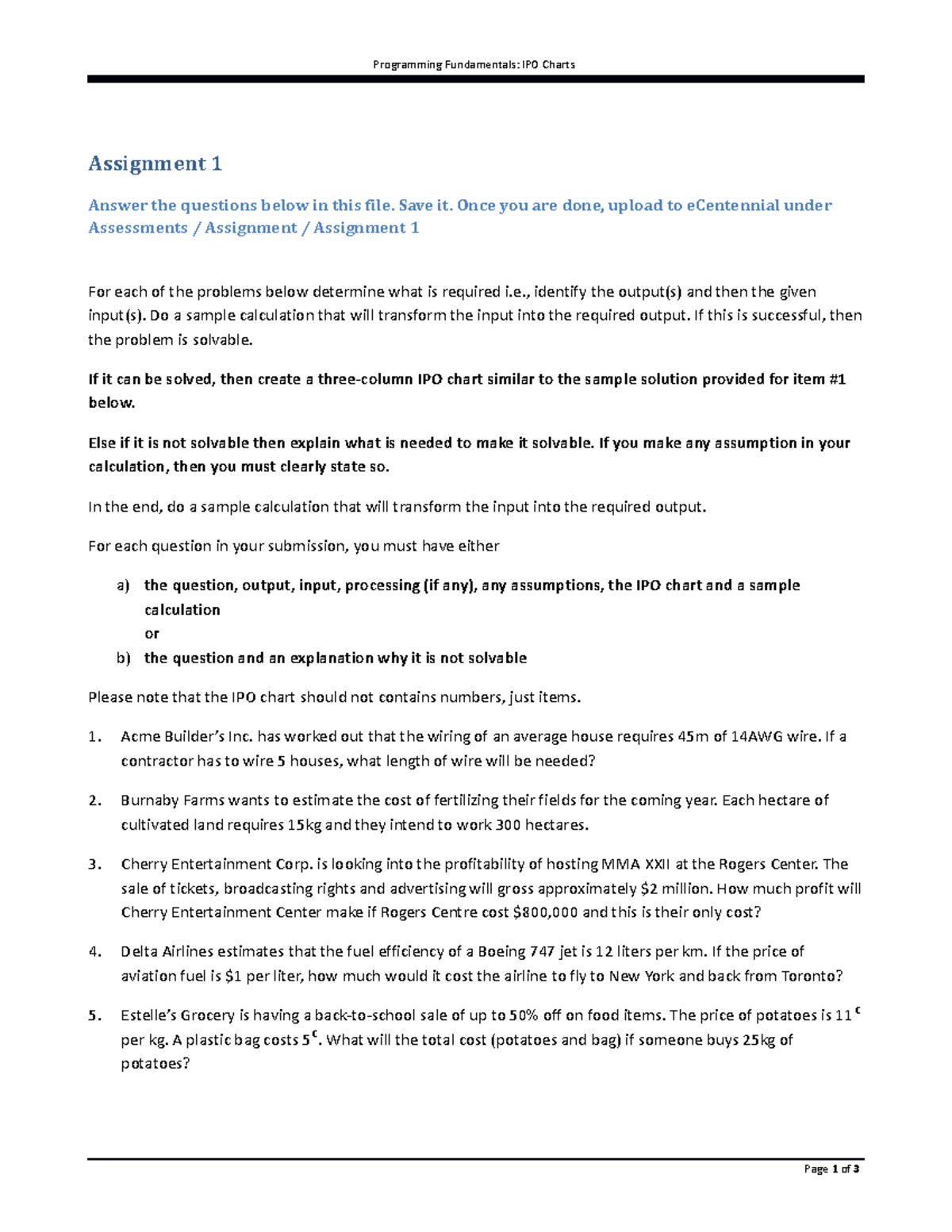 Assignment 01-v3 - Assingment 3 - Programming Fundamentals: IPO Charts ...