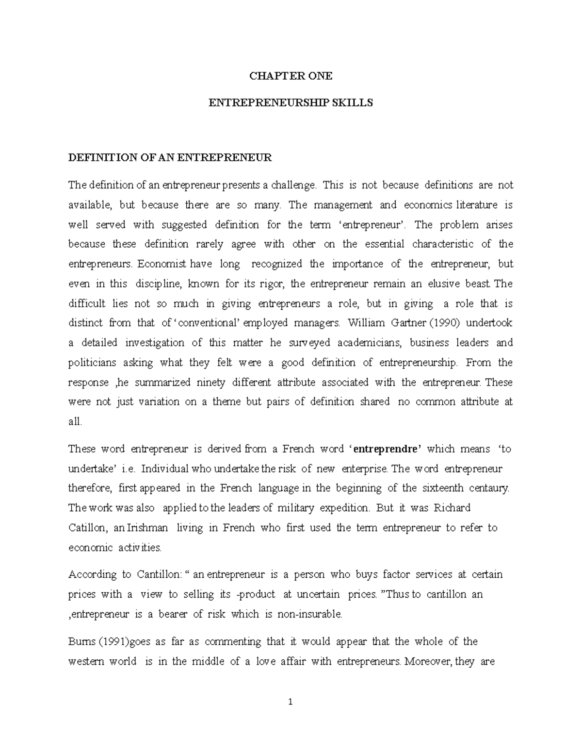 Entrepreneurship Notes - CHAPTER ONE ENTREPRENEURSHIP SKILLS DEFINITION ...