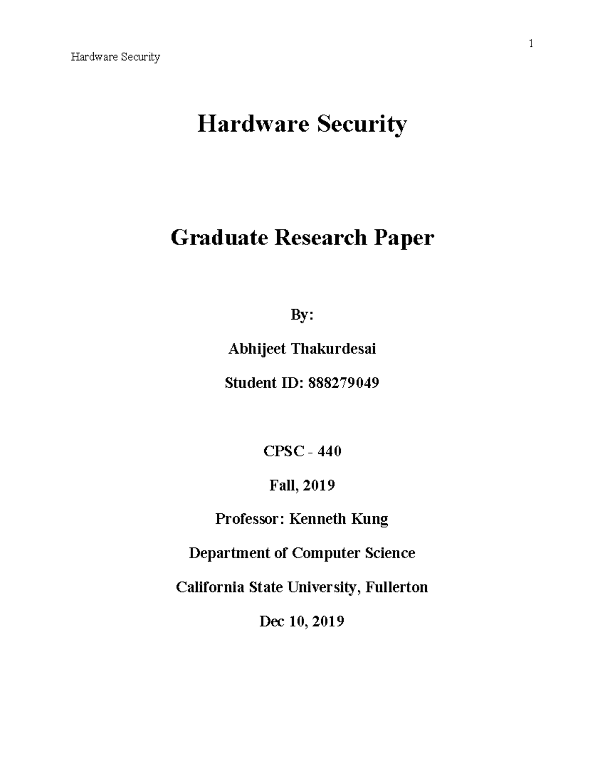 Hardware Security - This is my graduate research paper which is to be ...