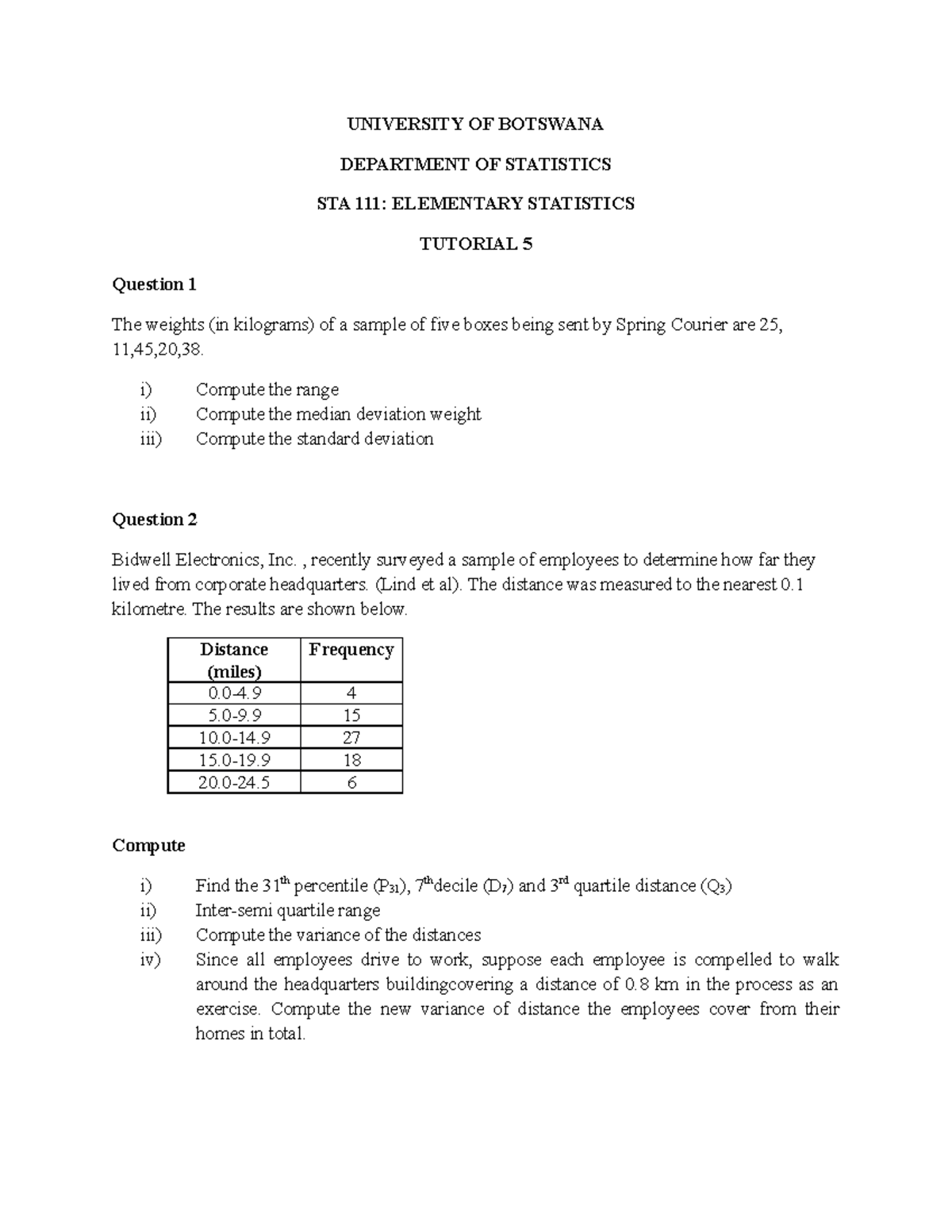 STA 111 Tutorial 5 - very important documents produced with lot of reaserch - UNIVERSITY OF ...