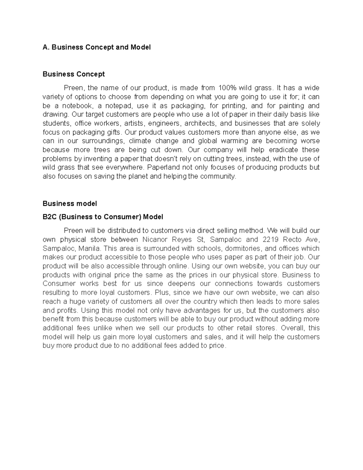 Business Concept and Model - A. Business Concept and Model Business ...