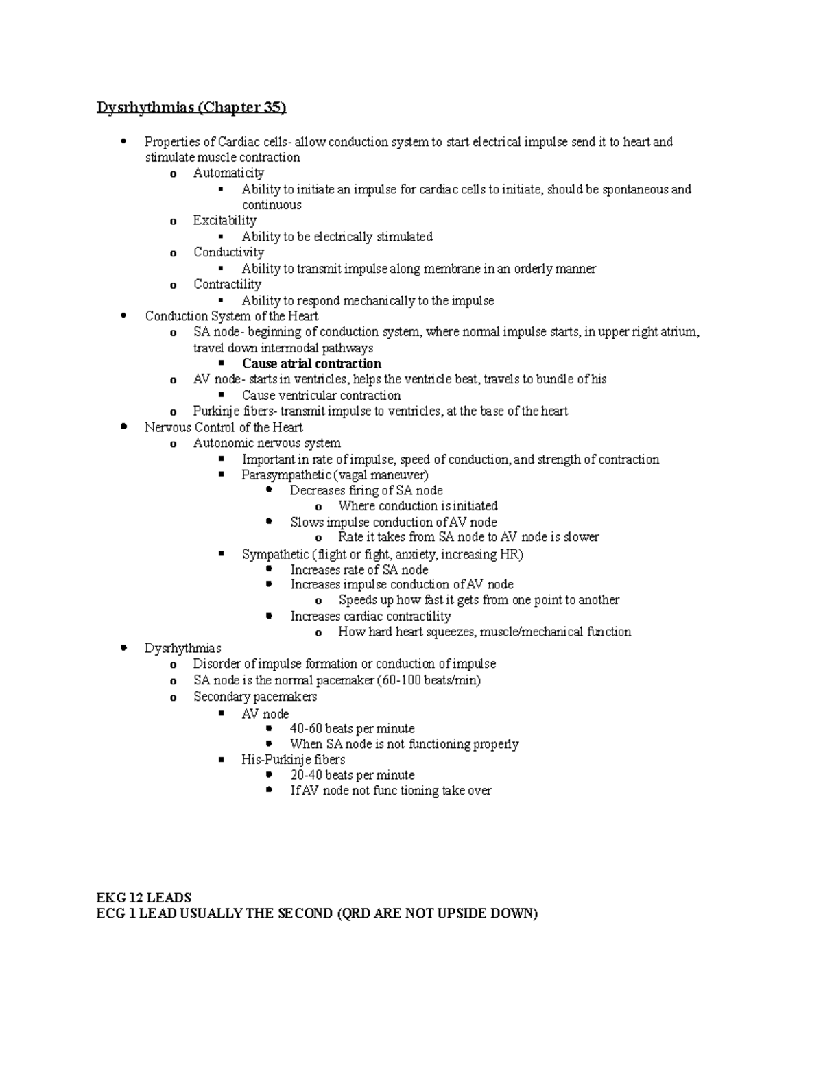 Adult 2 theory exam 1 - Dysrhythmias (Chapter 35) Properties of Cardiac ...