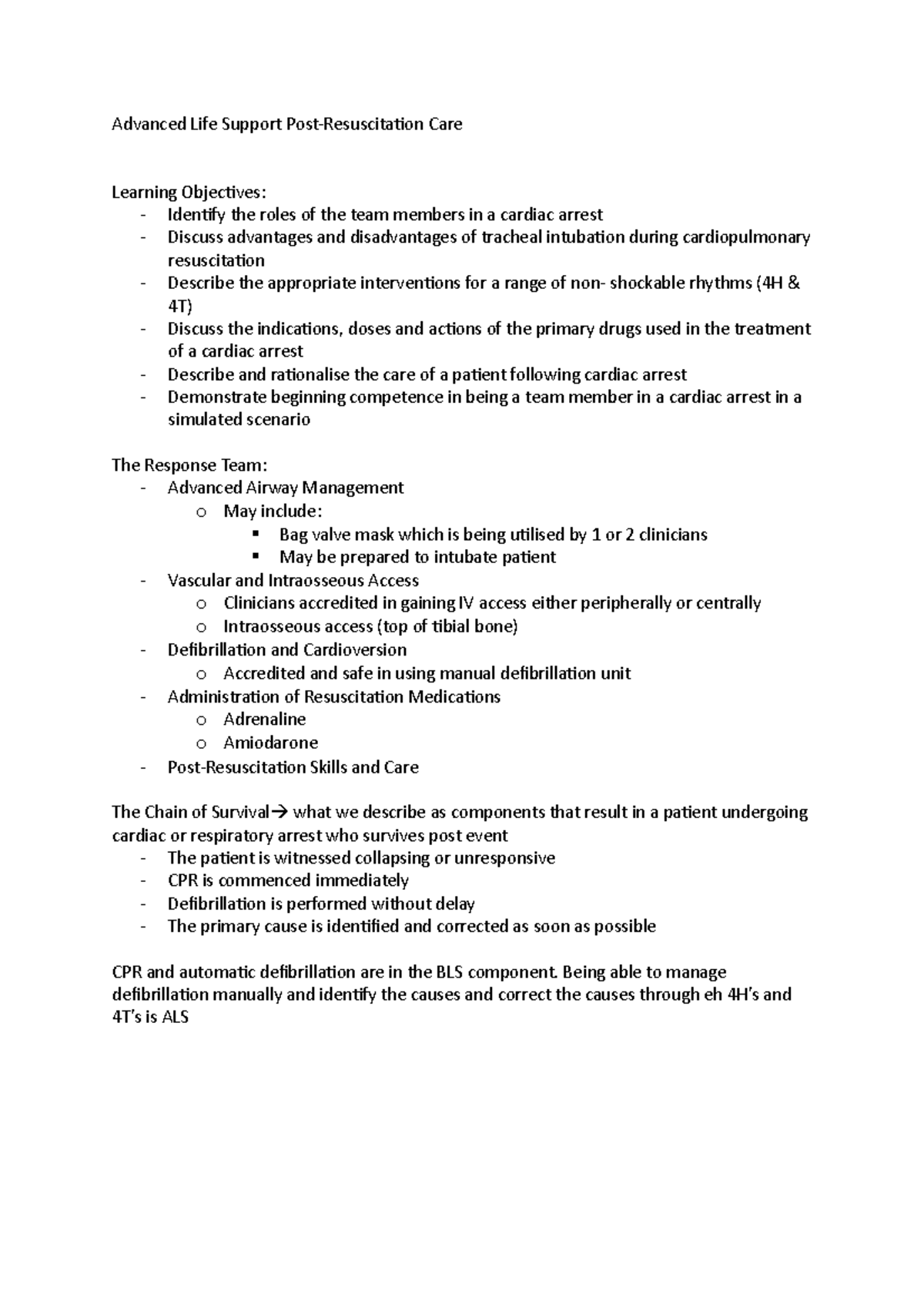 Advanced Life Support Post - Advanced Life Support Post-Resuscitation ...