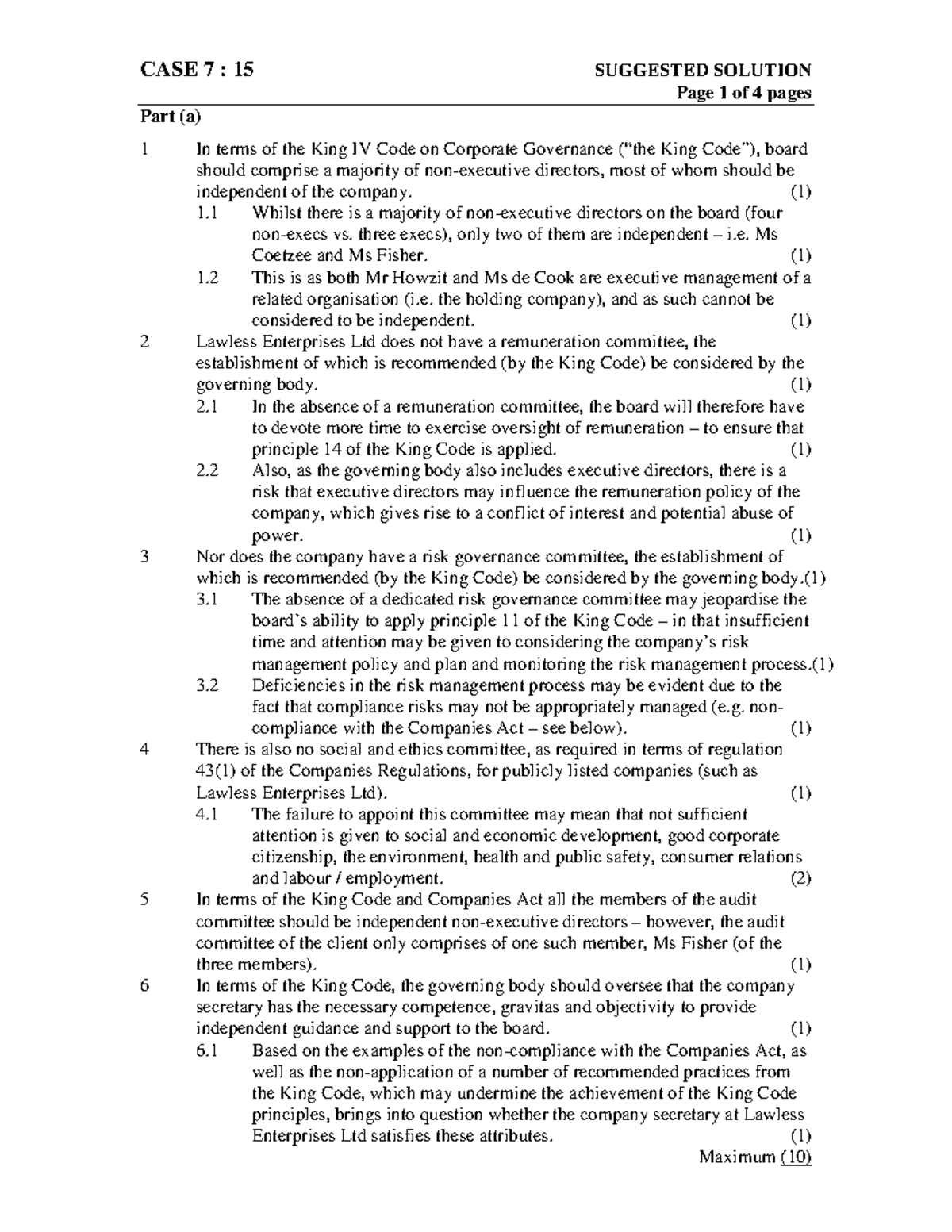 7-15 Solution - Page 1 of 4 pages Part (a) 1 In terms of the King IV ...