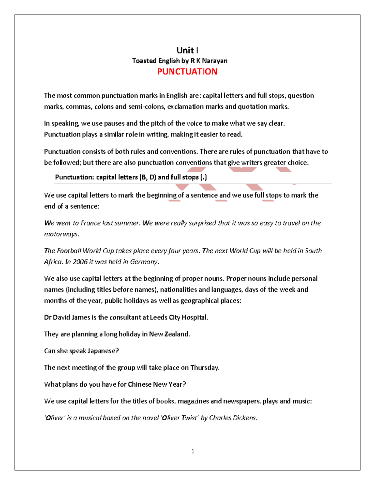 Writing skills - 1 Unit I ####### Toasted English by R K Narayan ...