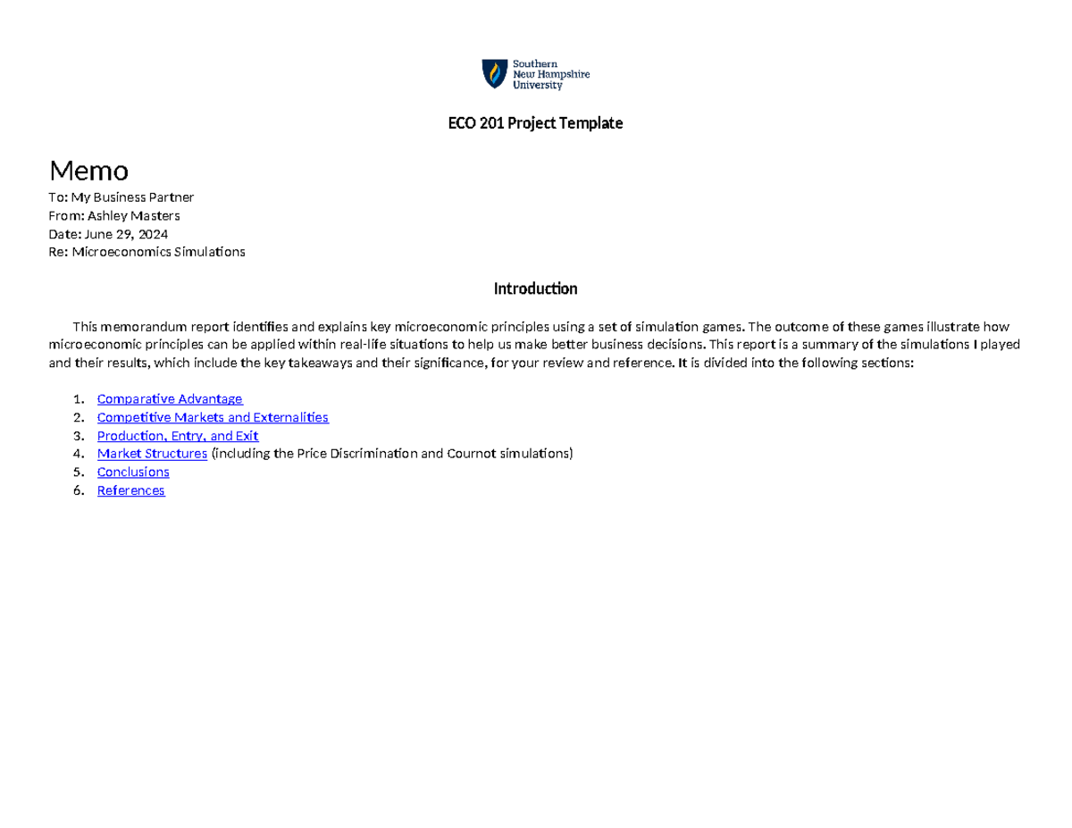 ECO 201 Project Template (1) - ECO 201 Project Template Memo To: My ...
