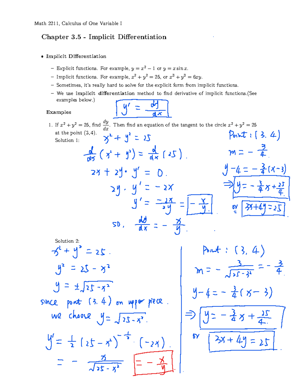 Sol. of Notes 3 - Yang Li - Math 2211, Calculus of One Variable I ...
