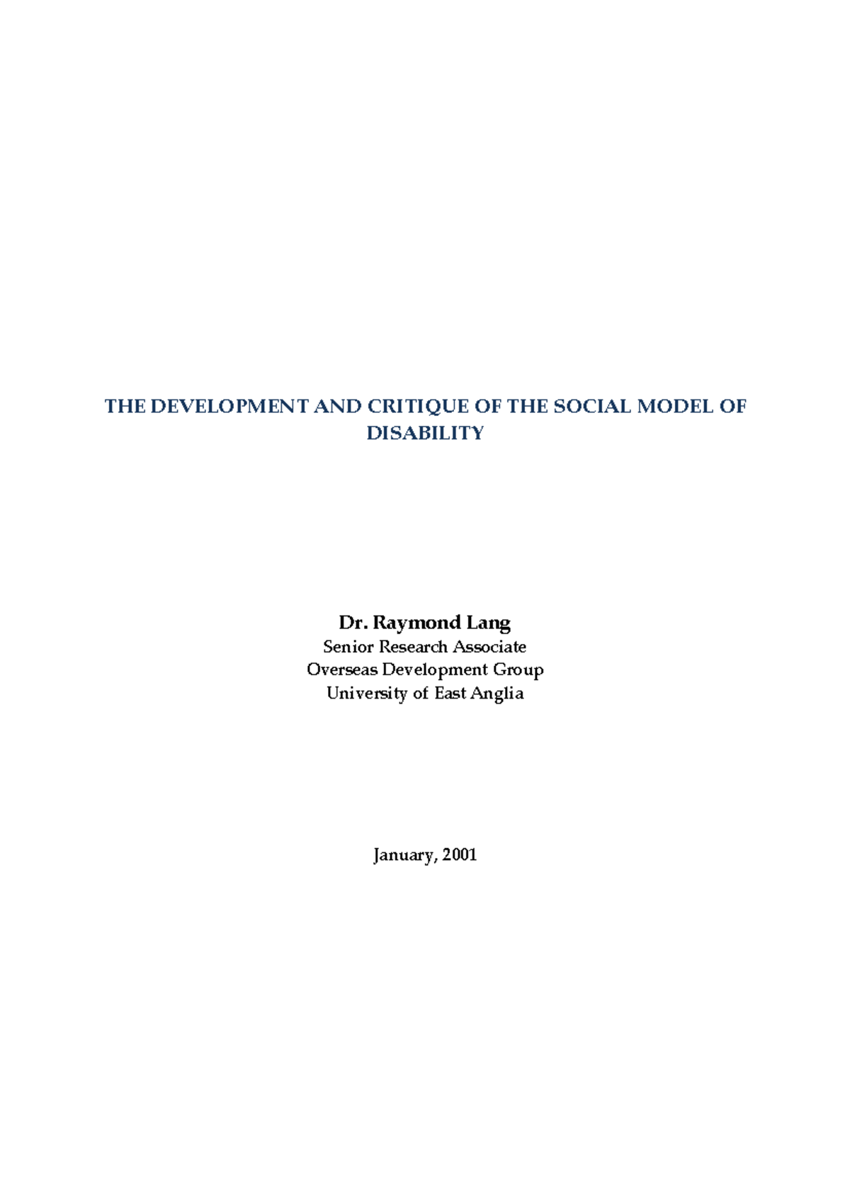 Raymond Lang - Developmment AND Critique OF THE Social Model OF D - THE ...